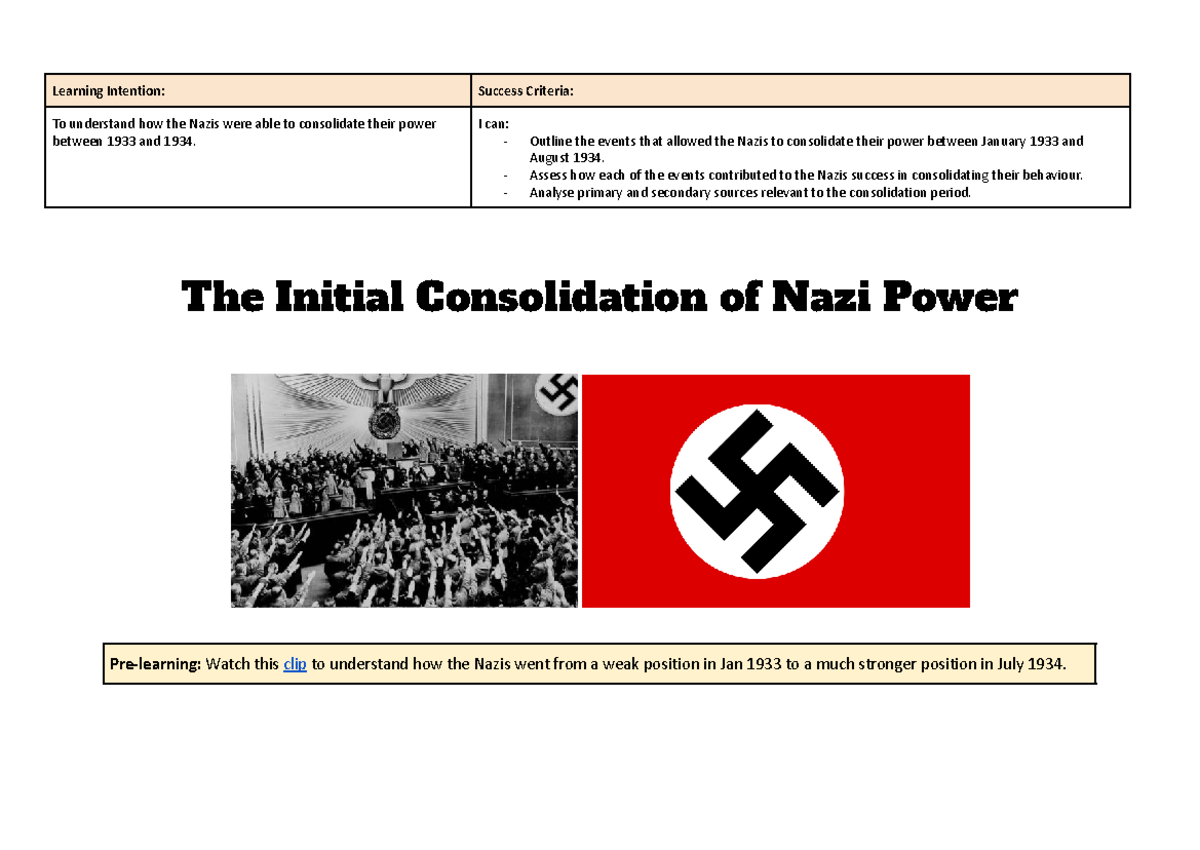 Consolidation of Power in Nazi Germany (HIST 101: 1933-1934 Analysis ...