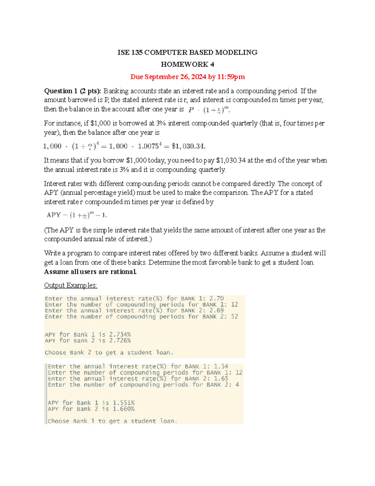 ISE 135 Computer Based Modeling Homework 4 Solutions - Studocu