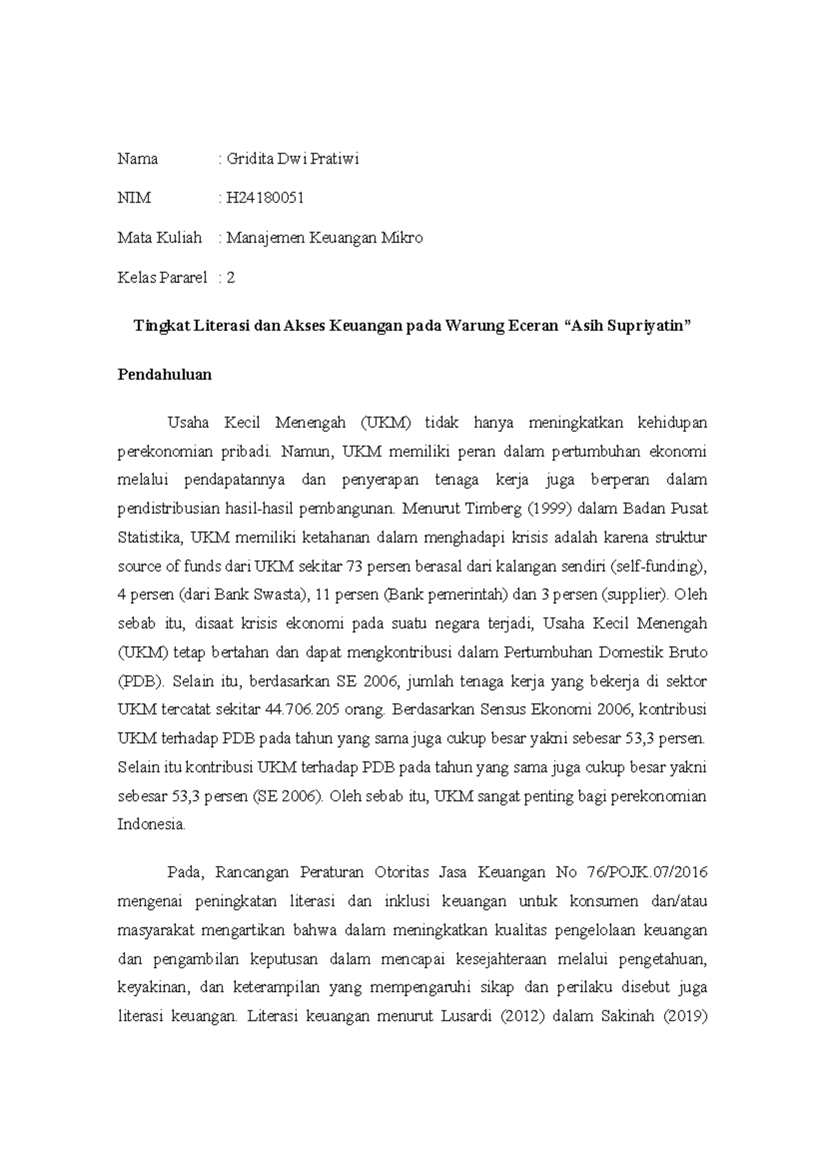 Paper Literasi Individu - Nama : Gridita Dwi Pratiwi NIM : H Mata ...