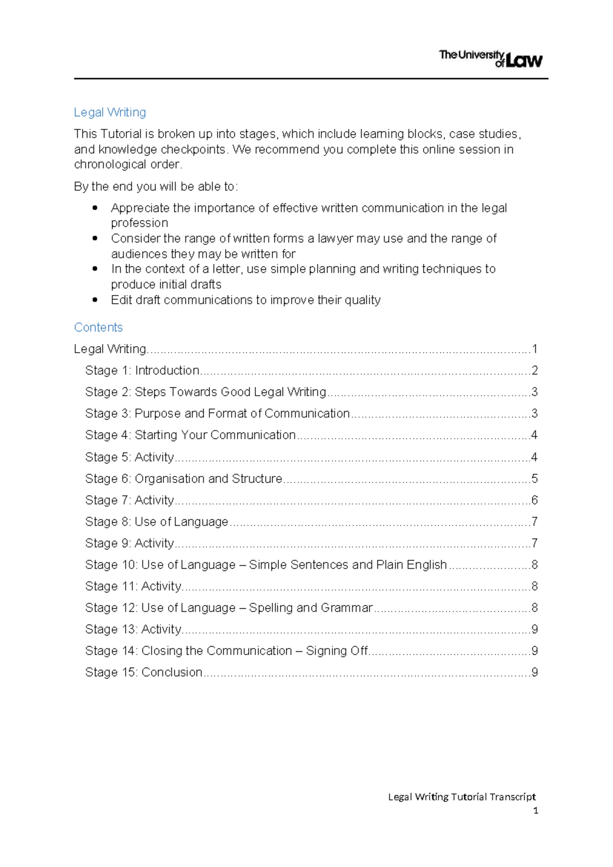 Legal Writing Tutorial: Mastering Effective Communication Skills - Studocu