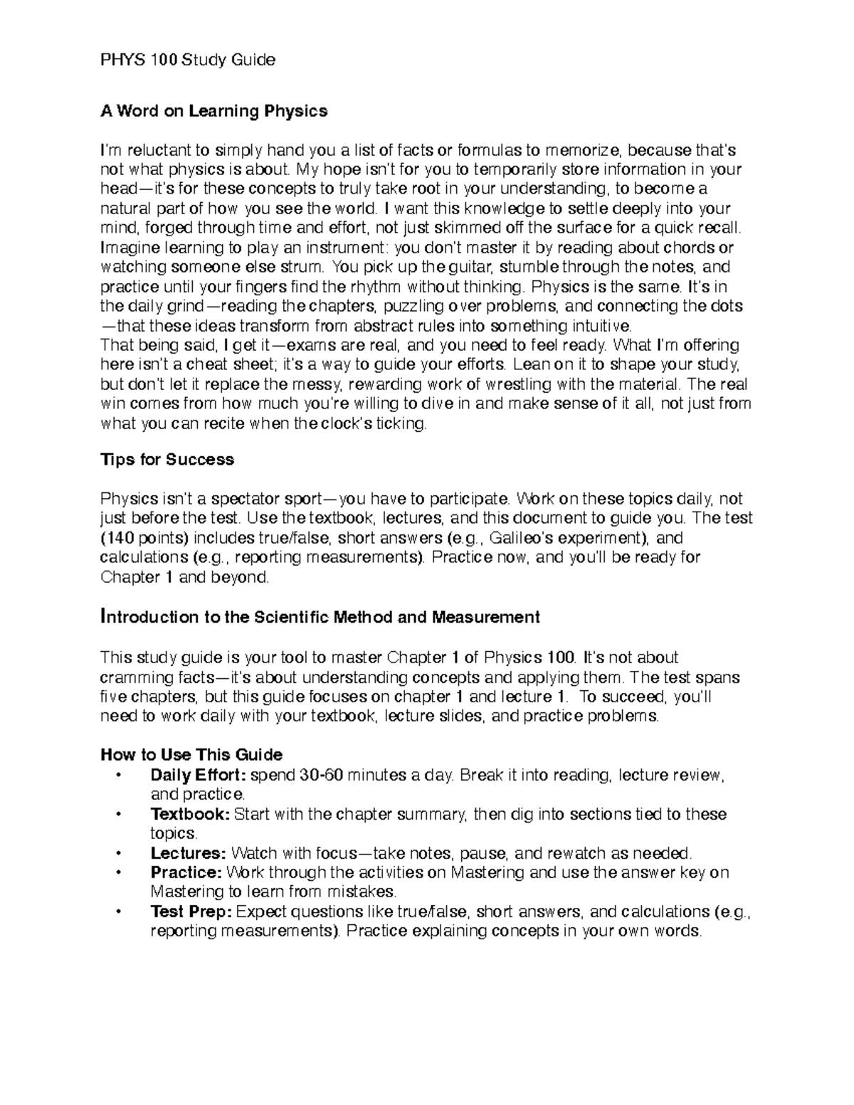 PHYS 100 Chapter 1 Study Guide: Mastering Scientific Method ...