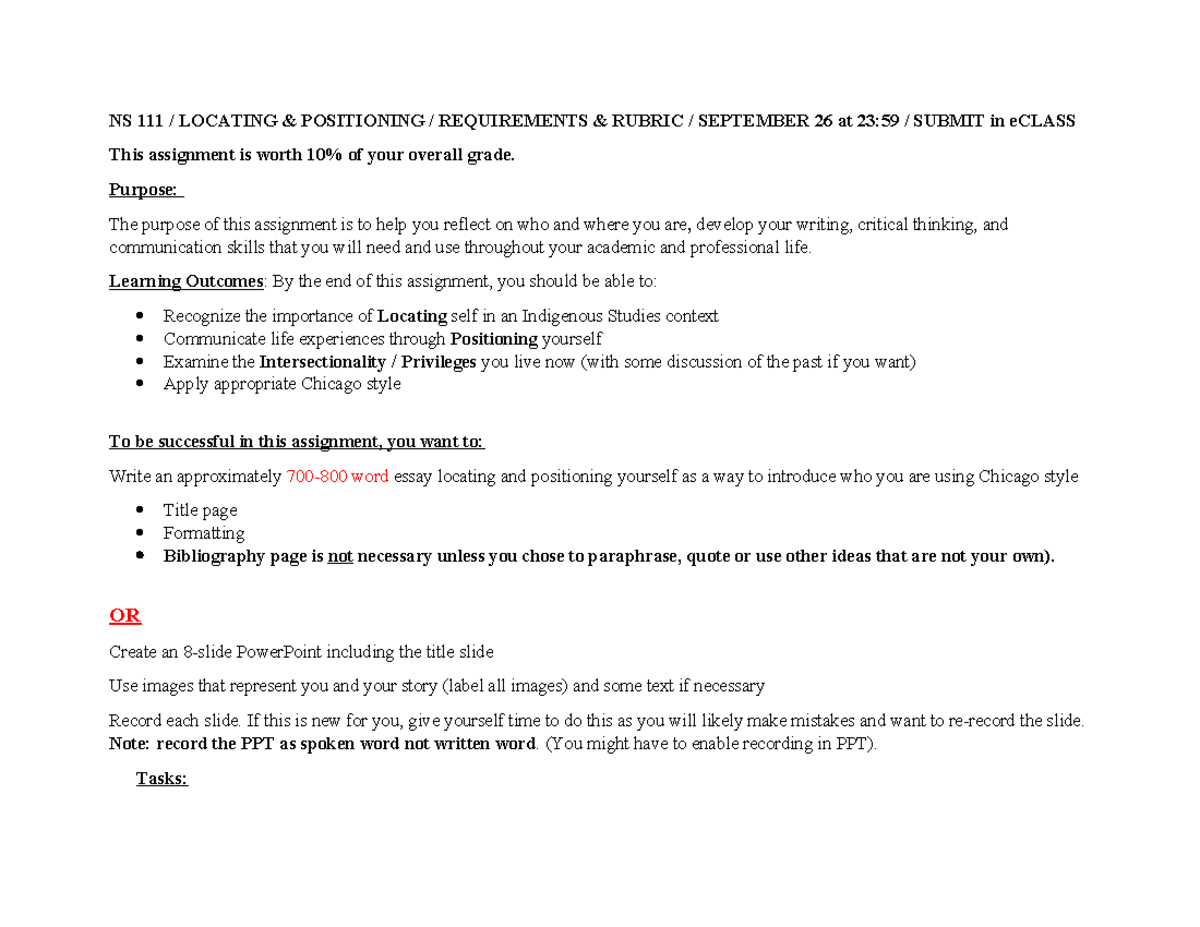 NS 111 Assignment 1 Locating and Positiong Spring 24 - NS 111 / LOCATING & POSITIONING / - Studocu