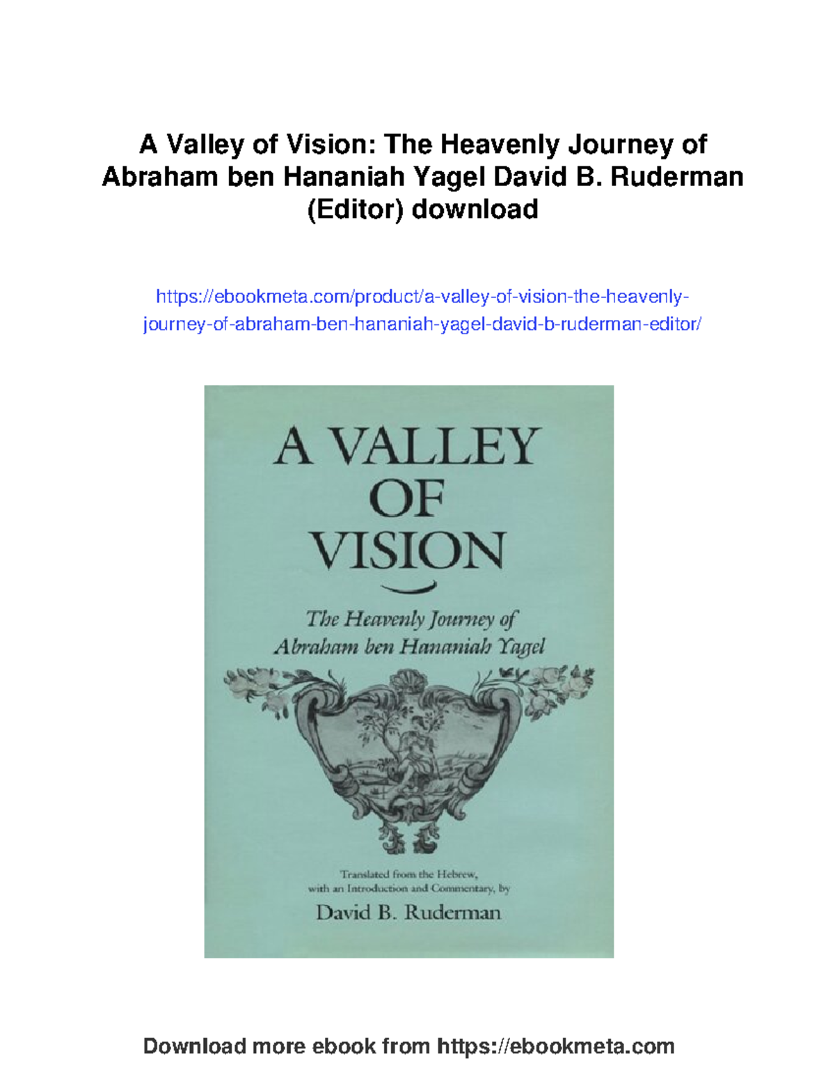 A valley of vision: The heavenly journey of Abraham ben Hananiah - Studocu