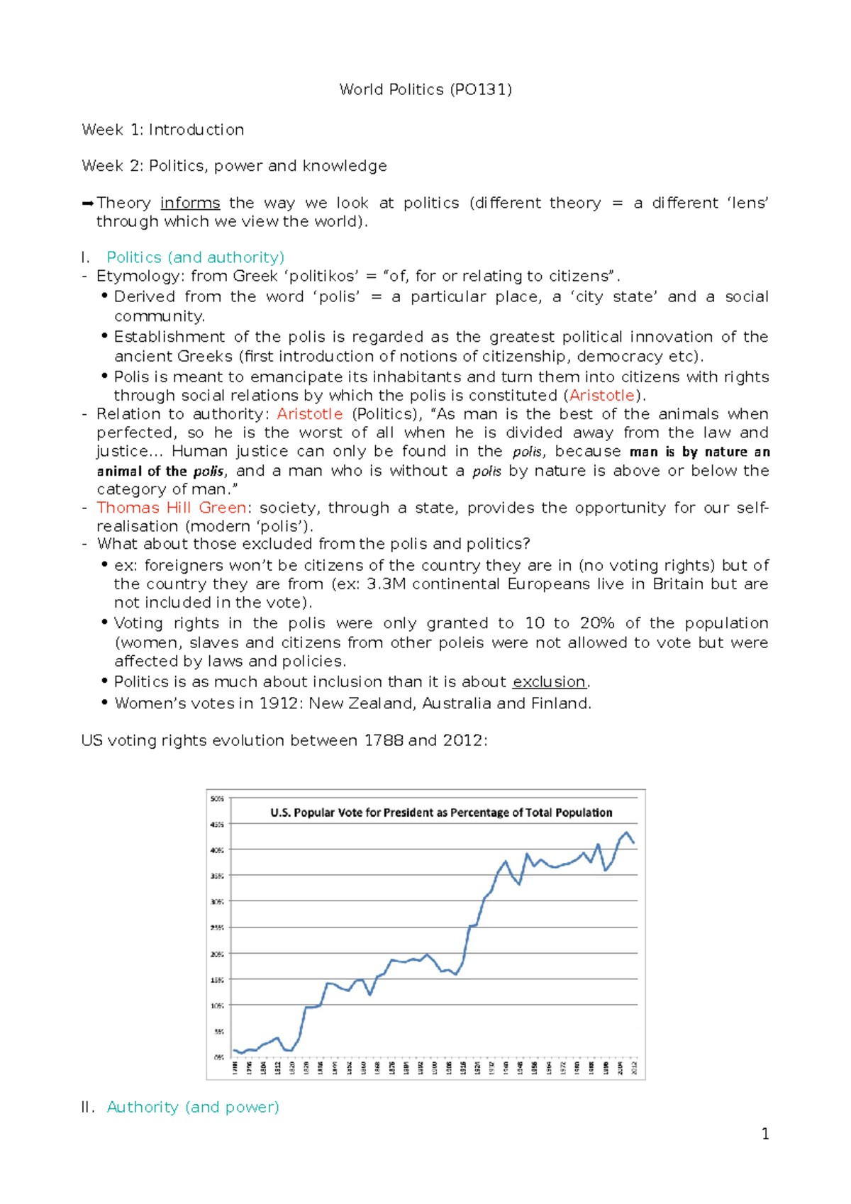 World politics lecture notes - World Politics (PO131) Week 1 ...