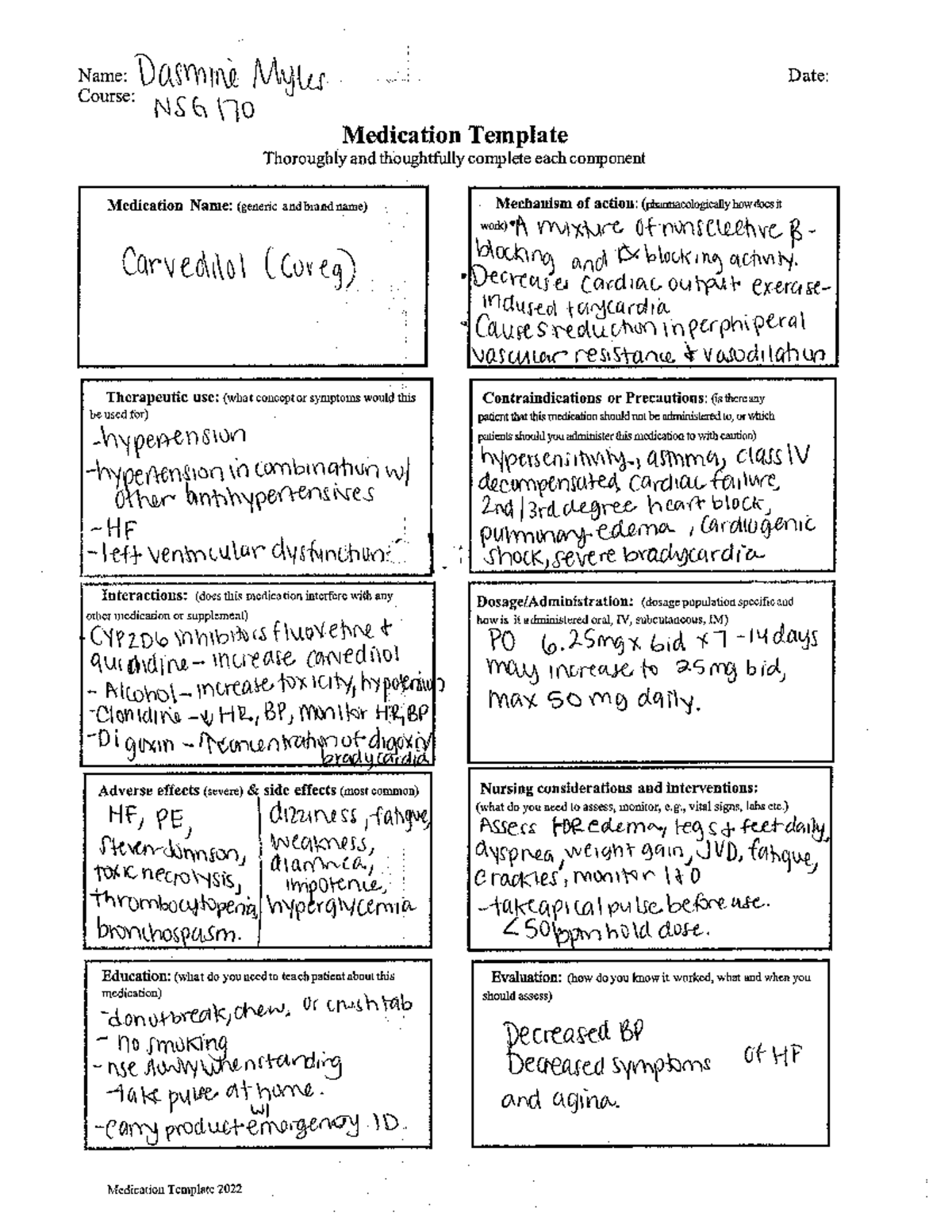 med template clinical 6 - Name: Dasmine Myles Date: Course: NSG170 ...
