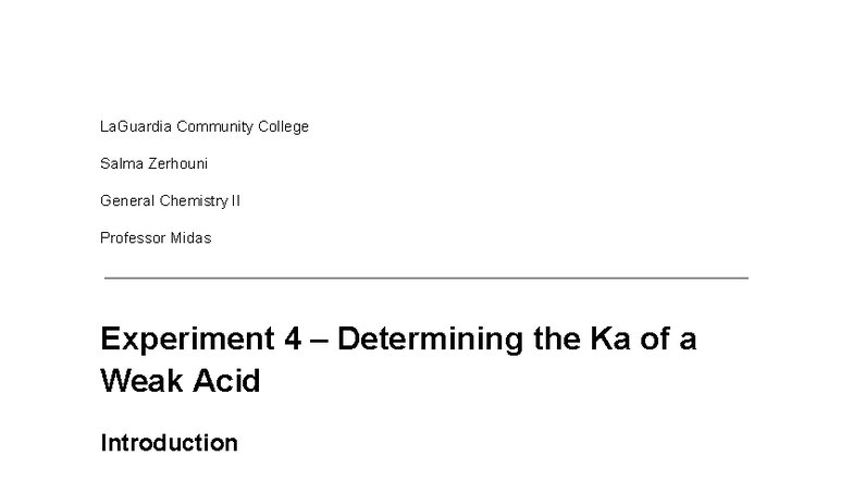 SCC 202 Lab Report 4: Determining Ka of Acetic Acid - Studocu