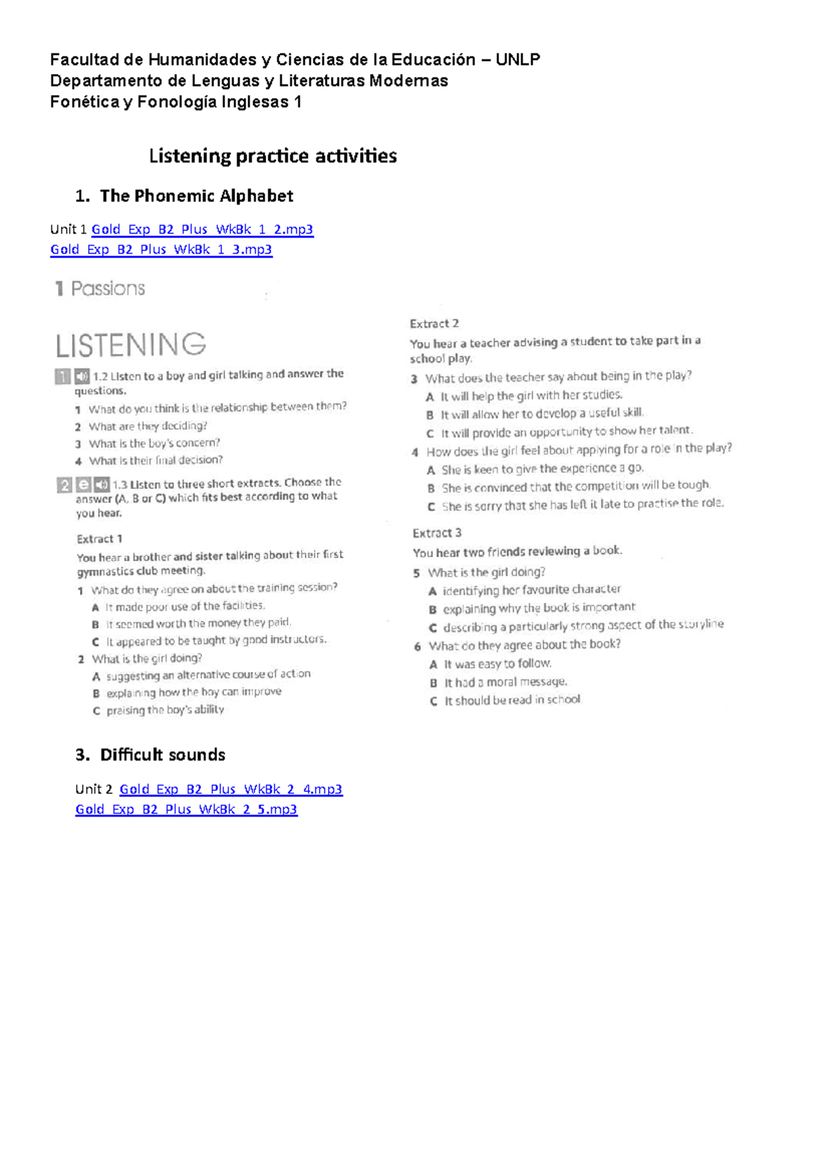 Listening Practice Booklet with Extra Activities for Fonética y ...