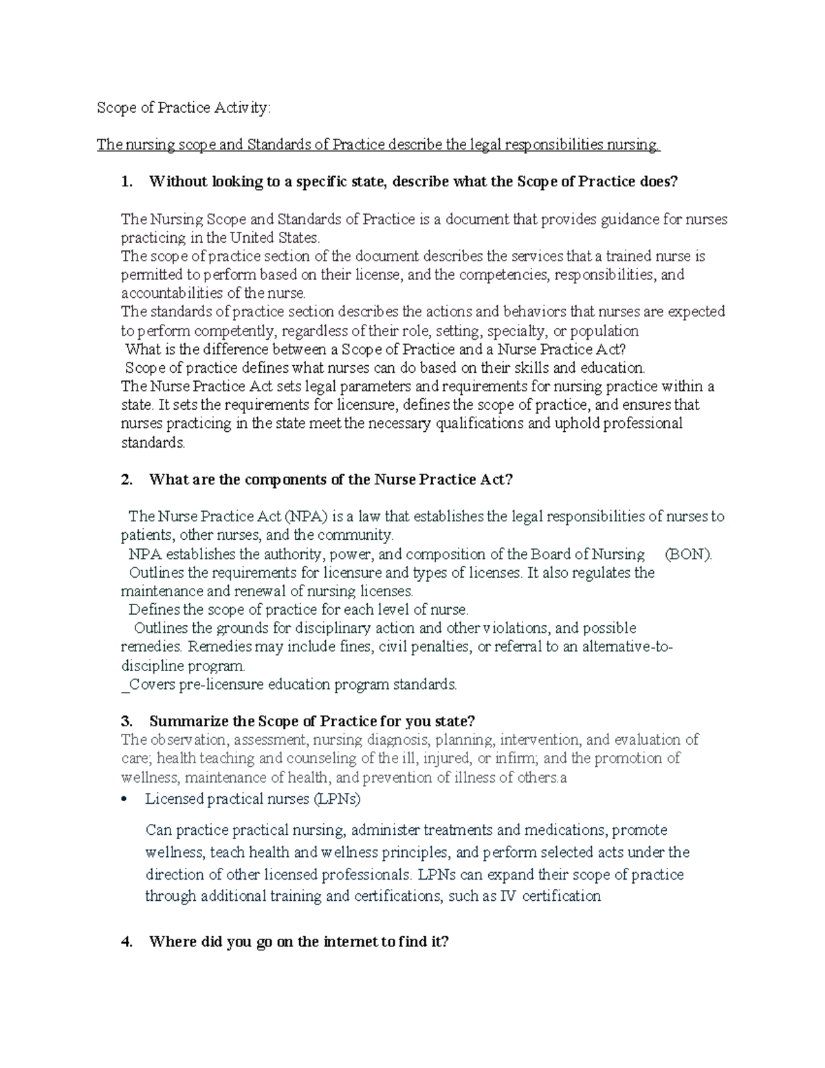Scope of Practice - Student Version - Scope of Practice Activity: The ...