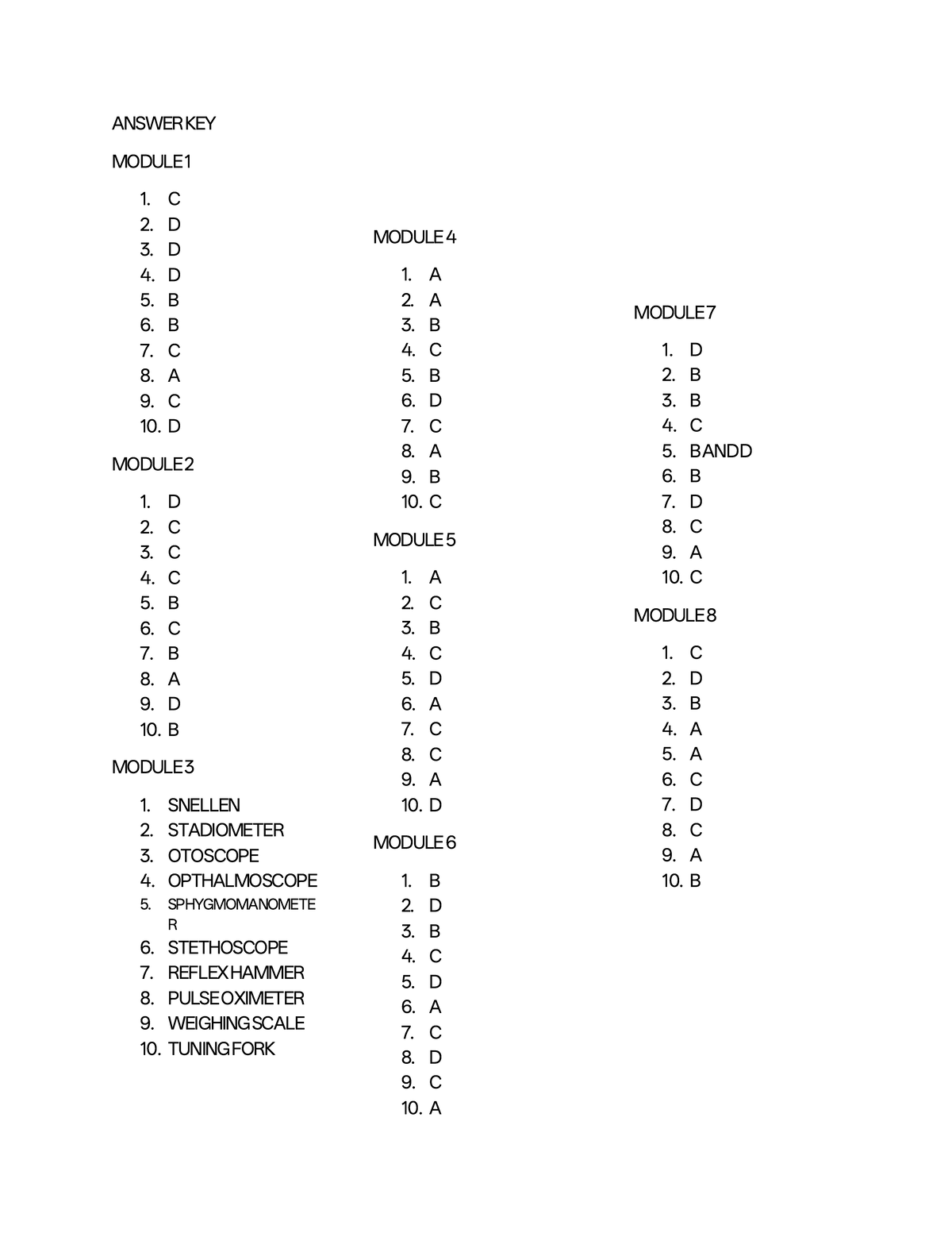 Module Answer Key: Comprehensive Solutions for All Modules - Studocu