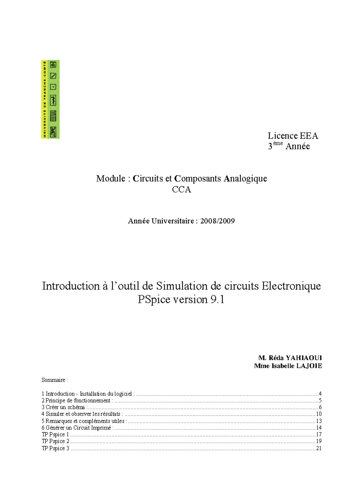 Licence EEA: 3ème Année Module Circuits - PSpice Simulation Guide - Studocu