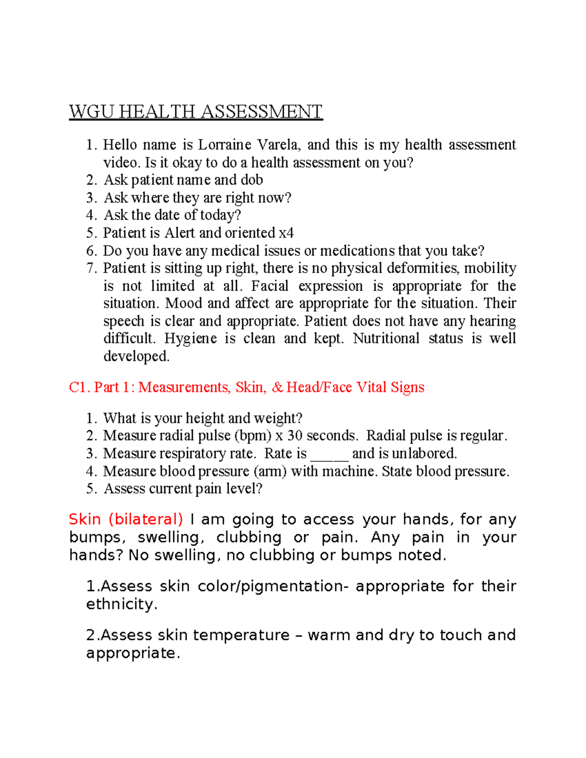 Comprehensive Health Assessment Report SKIT d222 - Studocu