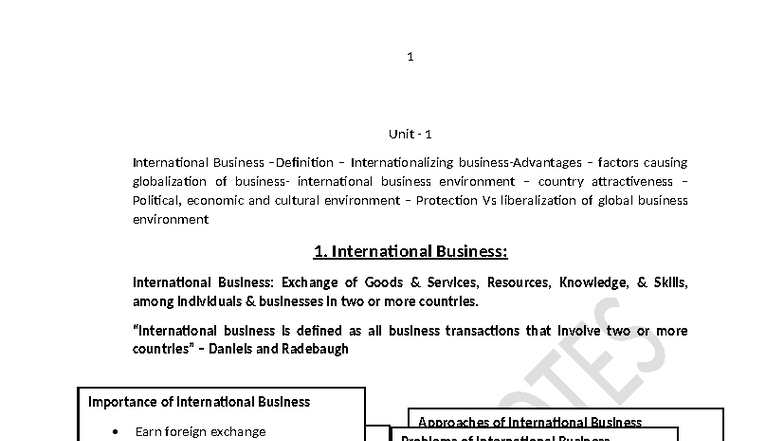 Unit 1 IBM - International Business Lecture Notes on Globalization ...
