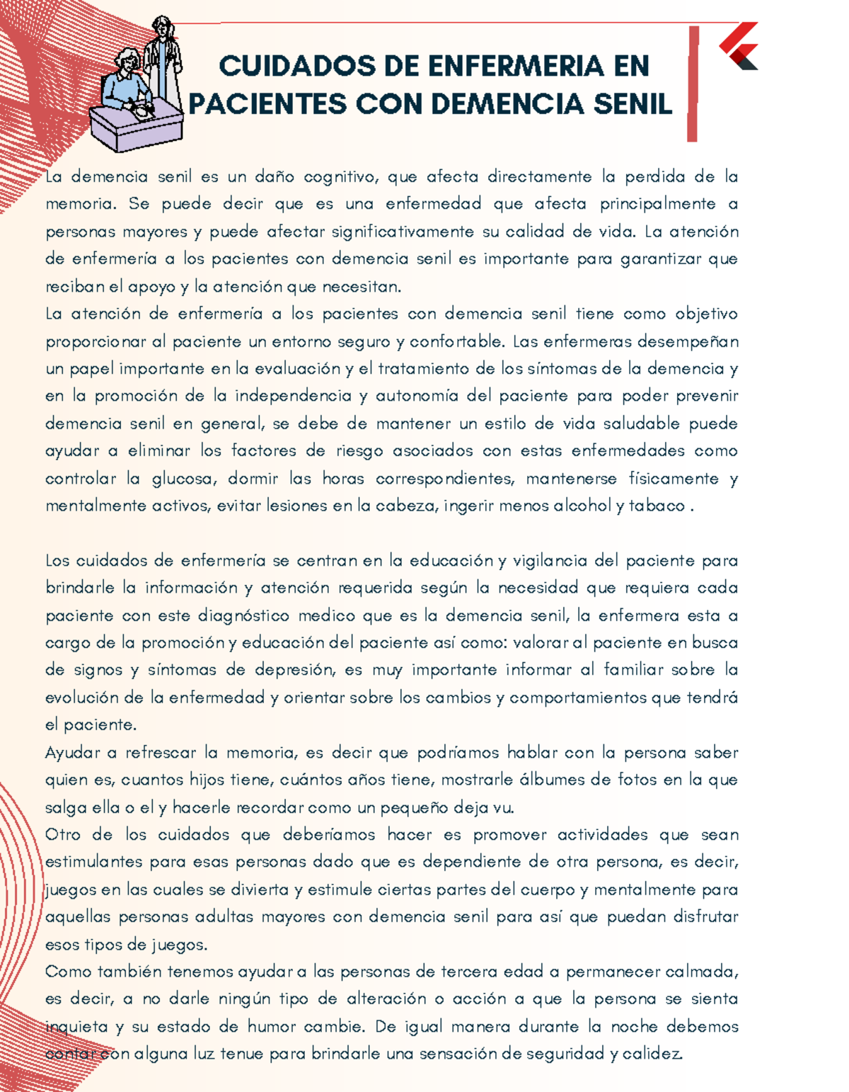 Cuidados de Enfermería para Pacientes con Demencia Senil - Studocu