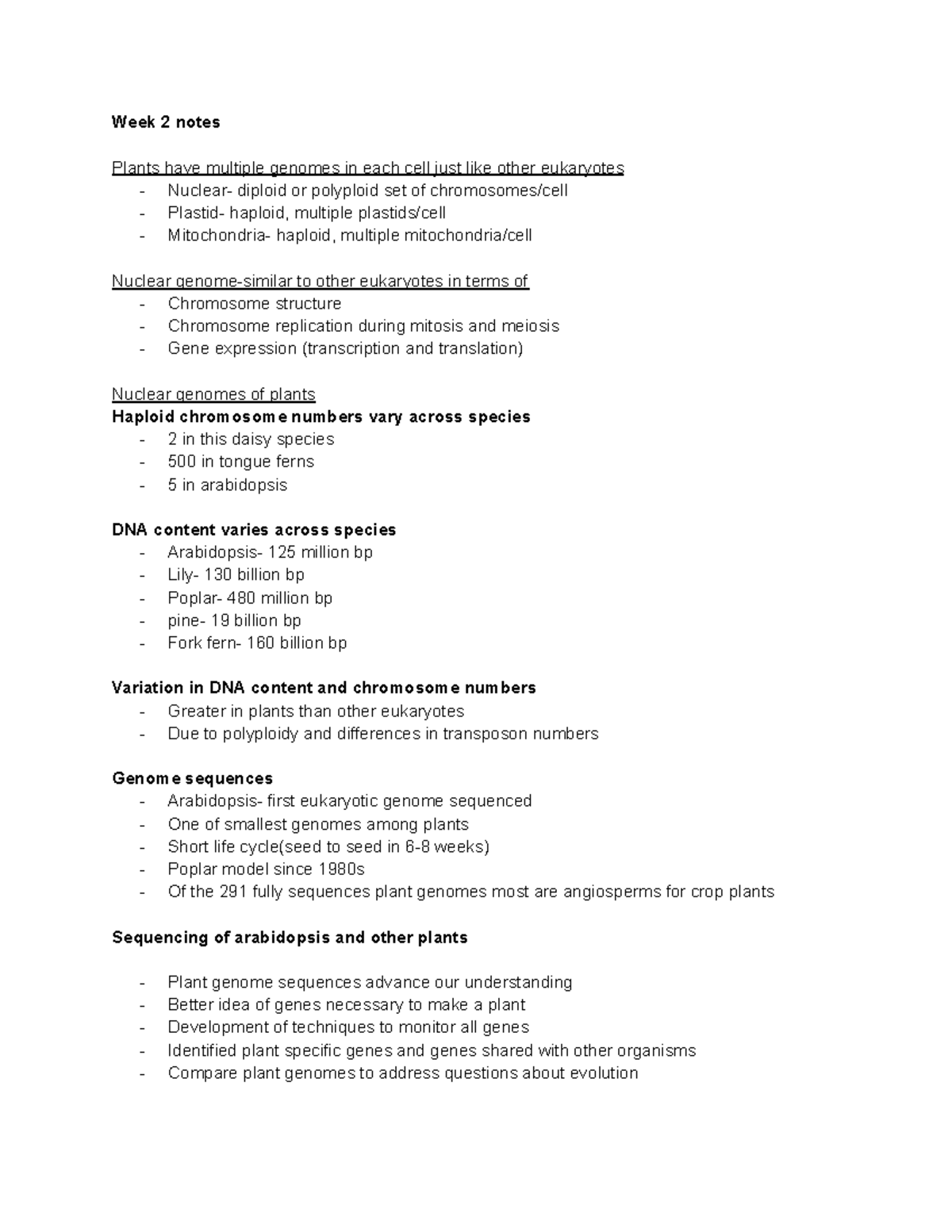 Plant Bio Notes: Week 2 Insights on Genomes, Cell Structure, and ...