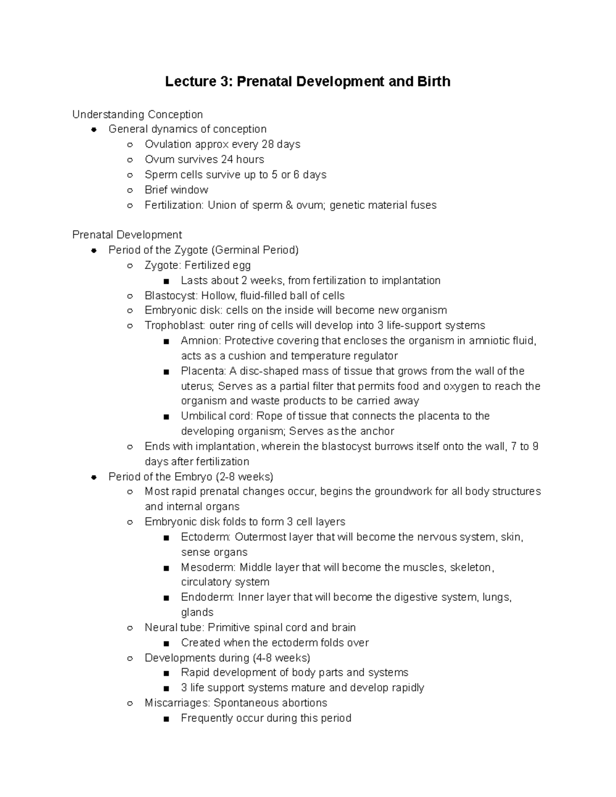 Developmental Psychology Lecture 3: Prenatal Development and Birth ...