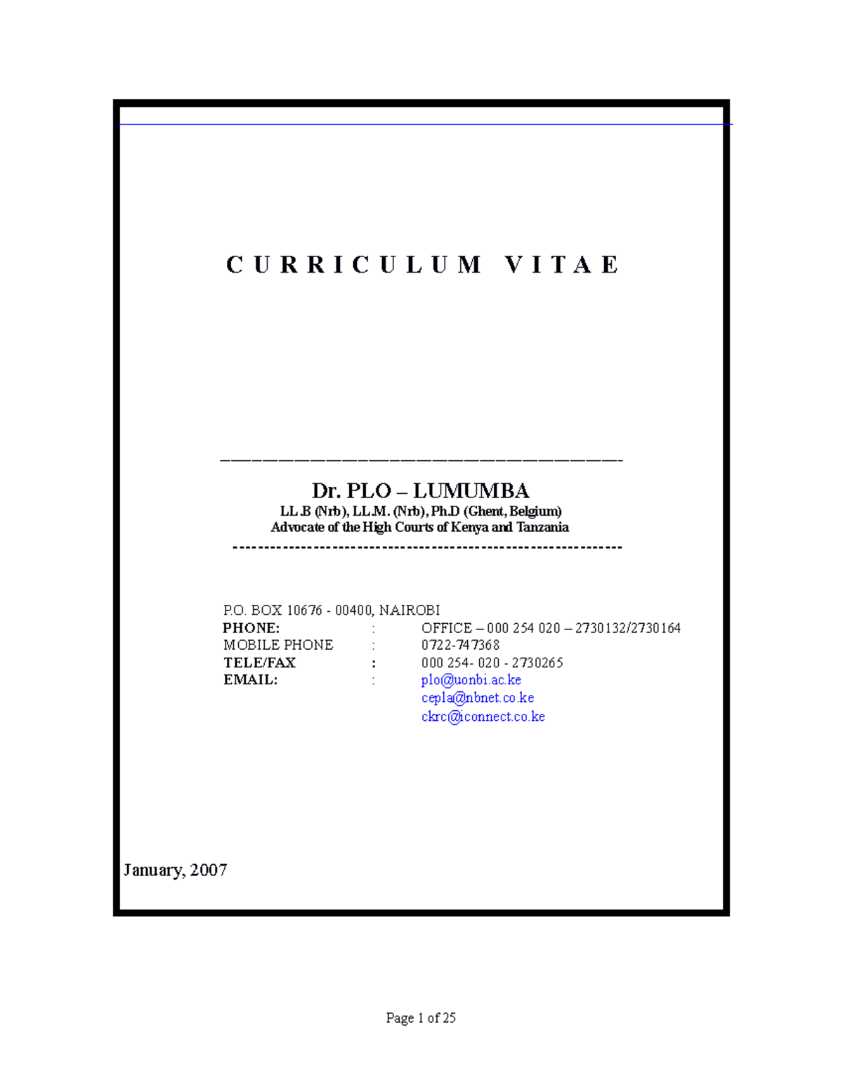 138250 Plocv - Curriculum Vitae of Dr. Patrick Loch Otieno Lumumba ...