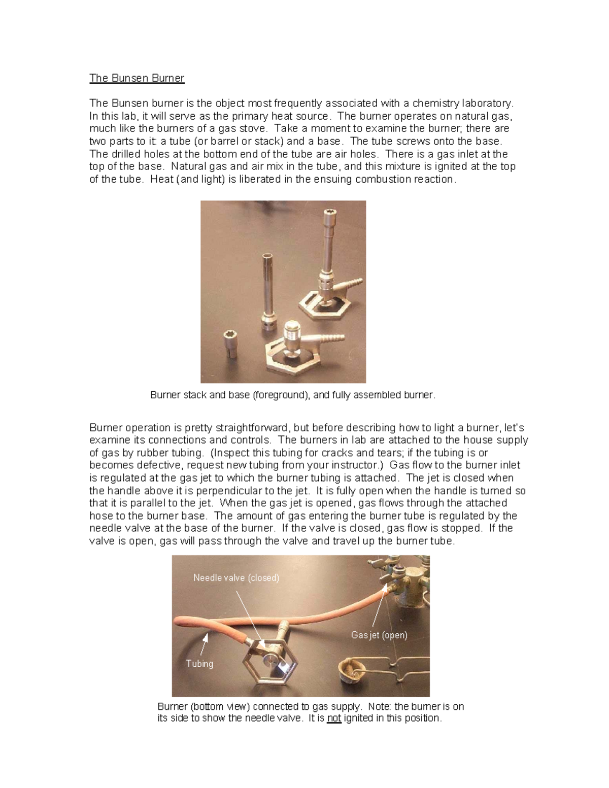 Chemistry Lab Equipment: Bunsen Burner Operation Guide - Studocu