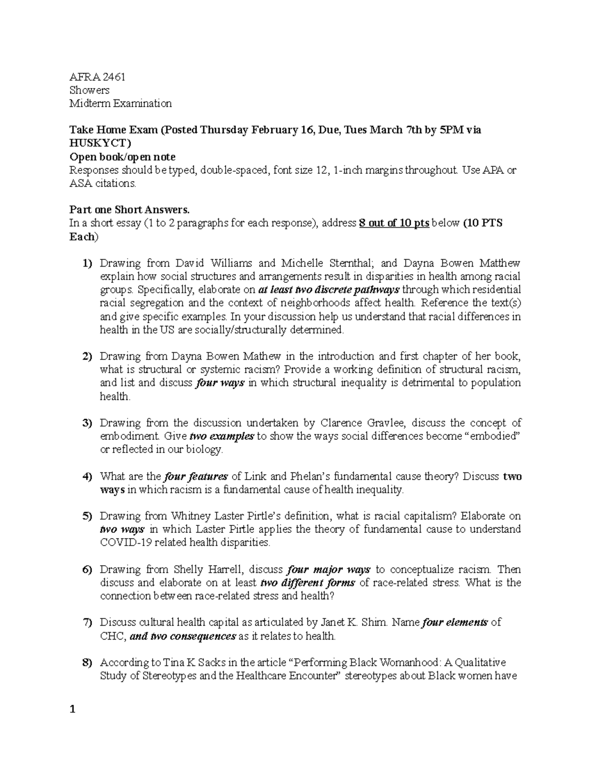AFRA 2461 Midterm Take-Home Exam Guide and Reflective Essay Topics ...