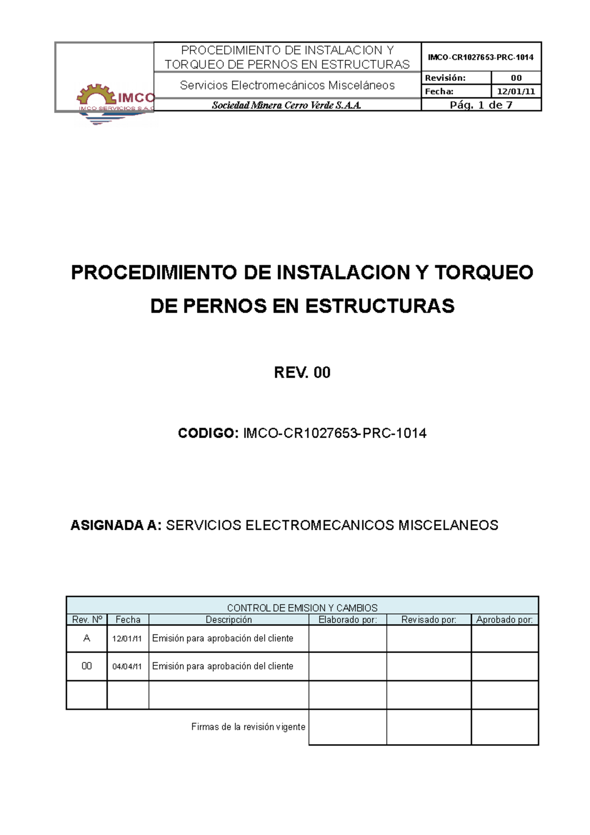 IMCO-CR1027653-PRC-1014 - Procedimiento para Torqueo de Pernos en ...