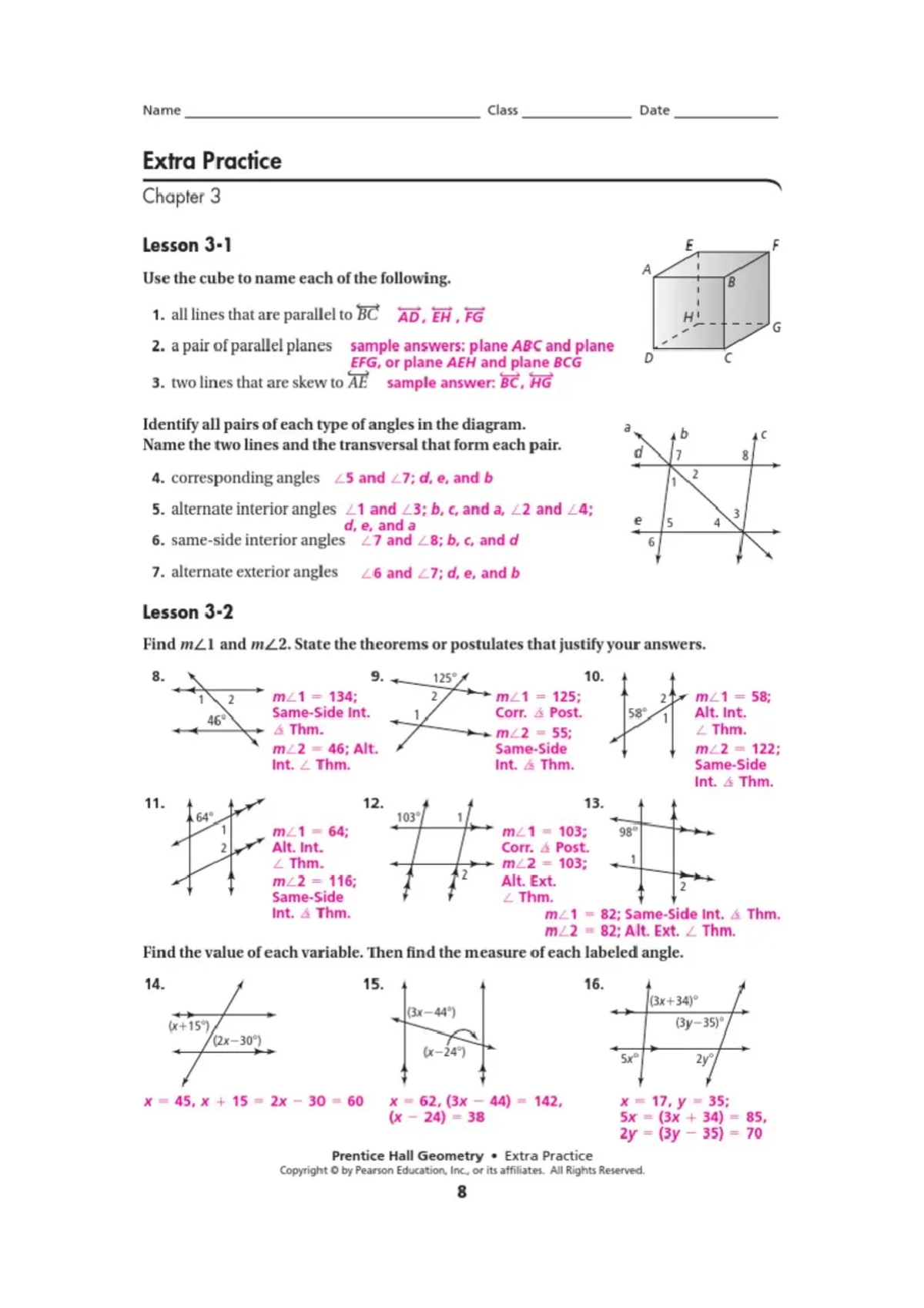 Geometry 101 Extra Practice: Chapter 3 Lesson E F A - Studocu