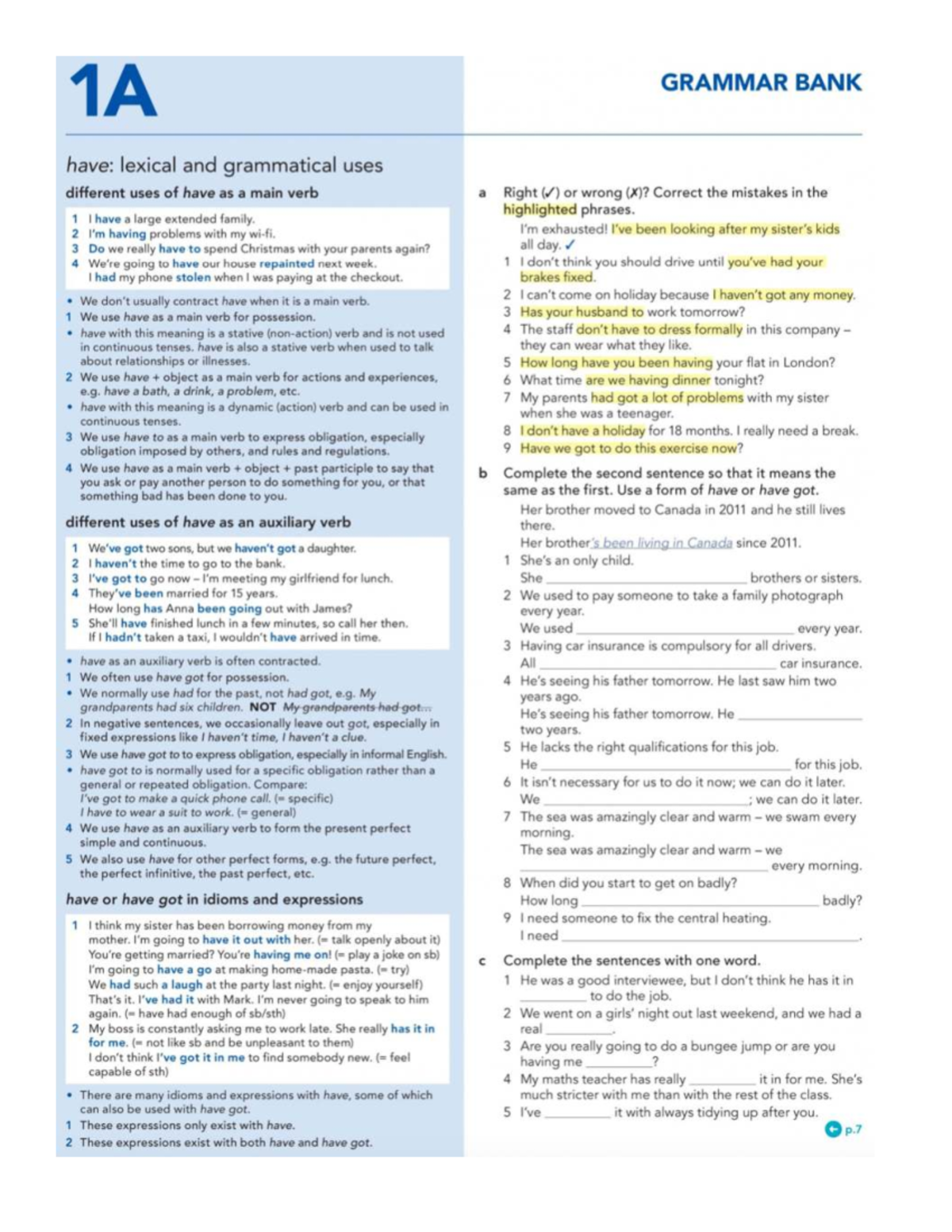 C1 Unit 1 - Grammar Bank: Uses of "Have" as Main and Auxiliary Verb ...