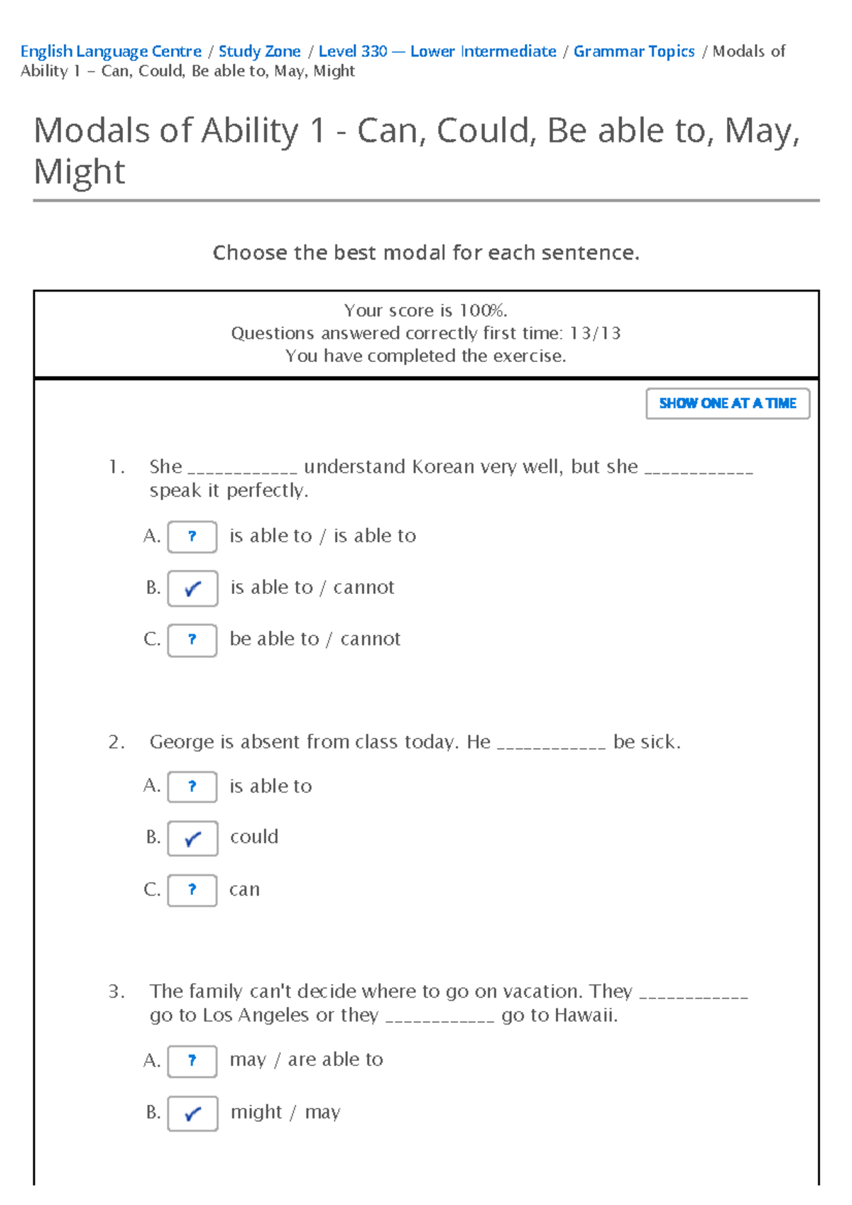 Modals of Ability 1 - Can, Could, Be able to, May, Might Continuing ...