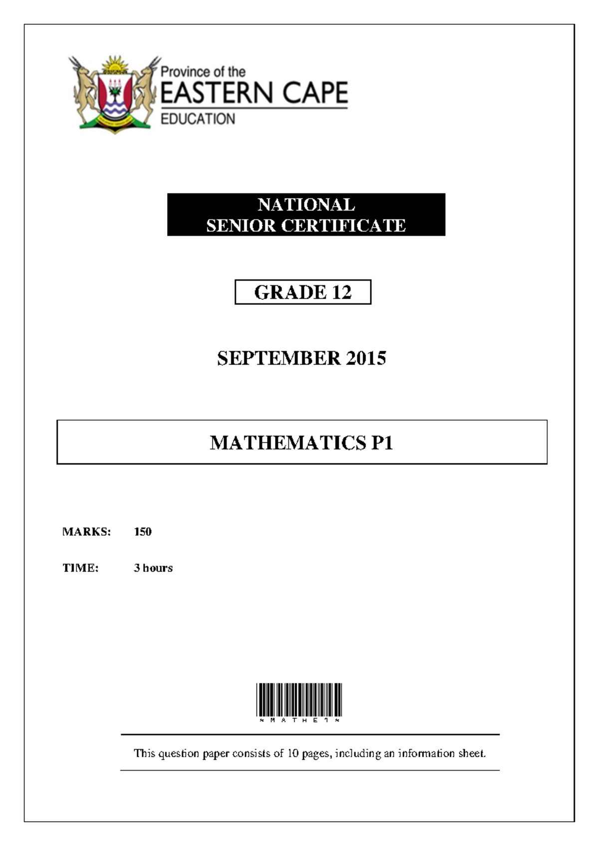 Maths P1 QP ENG GR12 SEPT2015 - NATIONAL SENIOR CERTIFICATE GRADE 12 ...