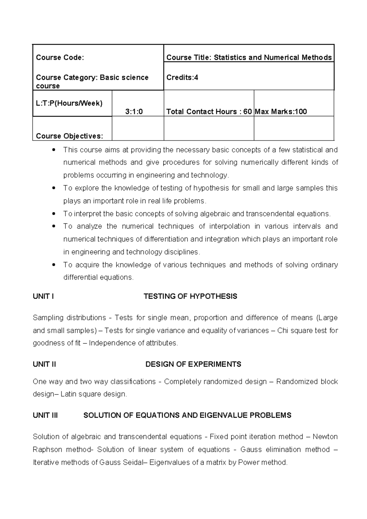 Statistics and numerical new - Course Code: Course Title: Statistics ...
