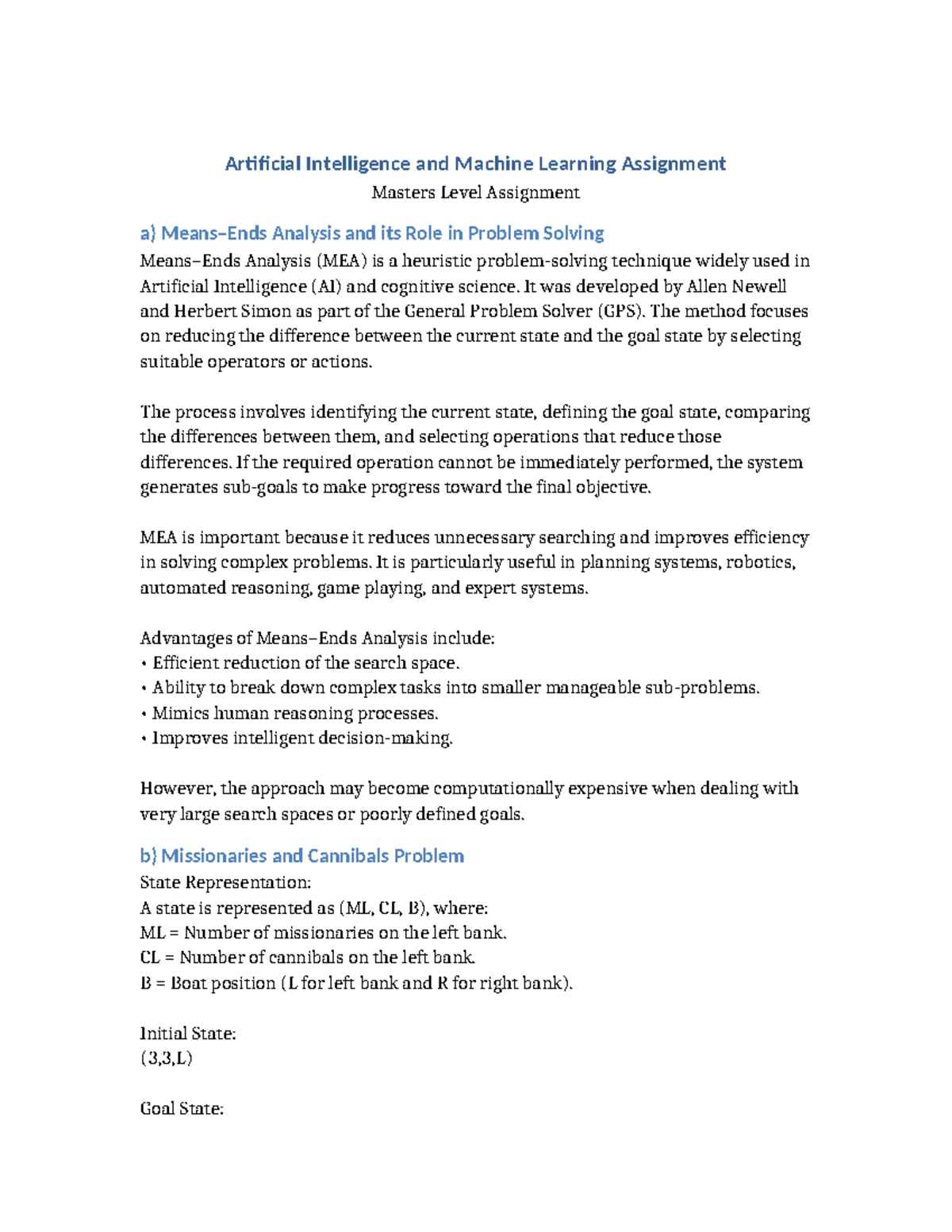 AI Masters Assignment: Analysis, Problem Solving & Learning Techniques ...