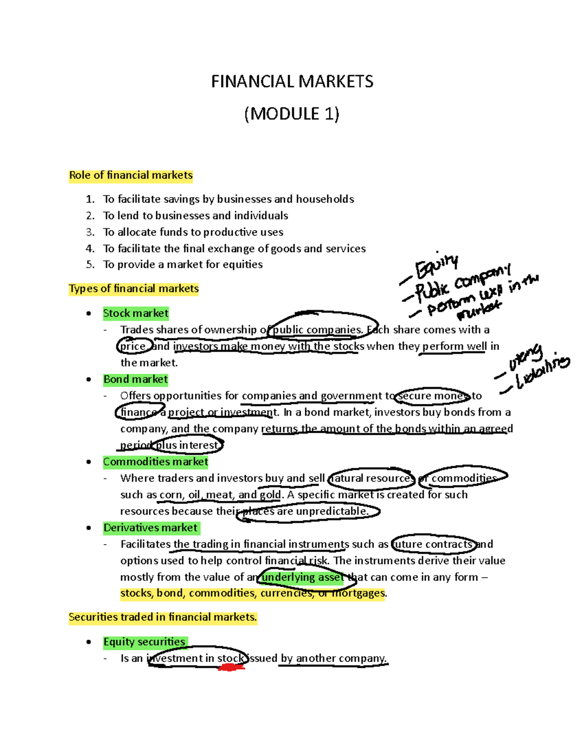 Financial Markets ( Module 1) - FINANCIAL MARKETS (MODULE 1) Role of ...