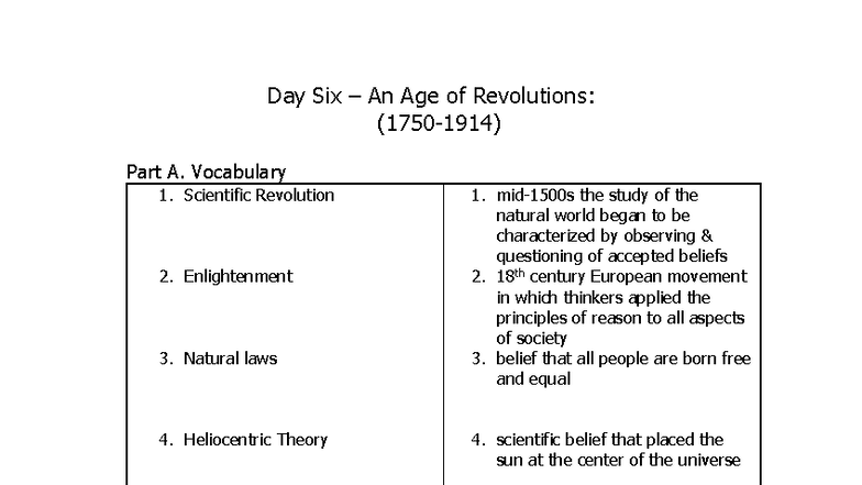 Day 6: An Age of Revolutions - Key Vocabulary & Concepts - Studocu