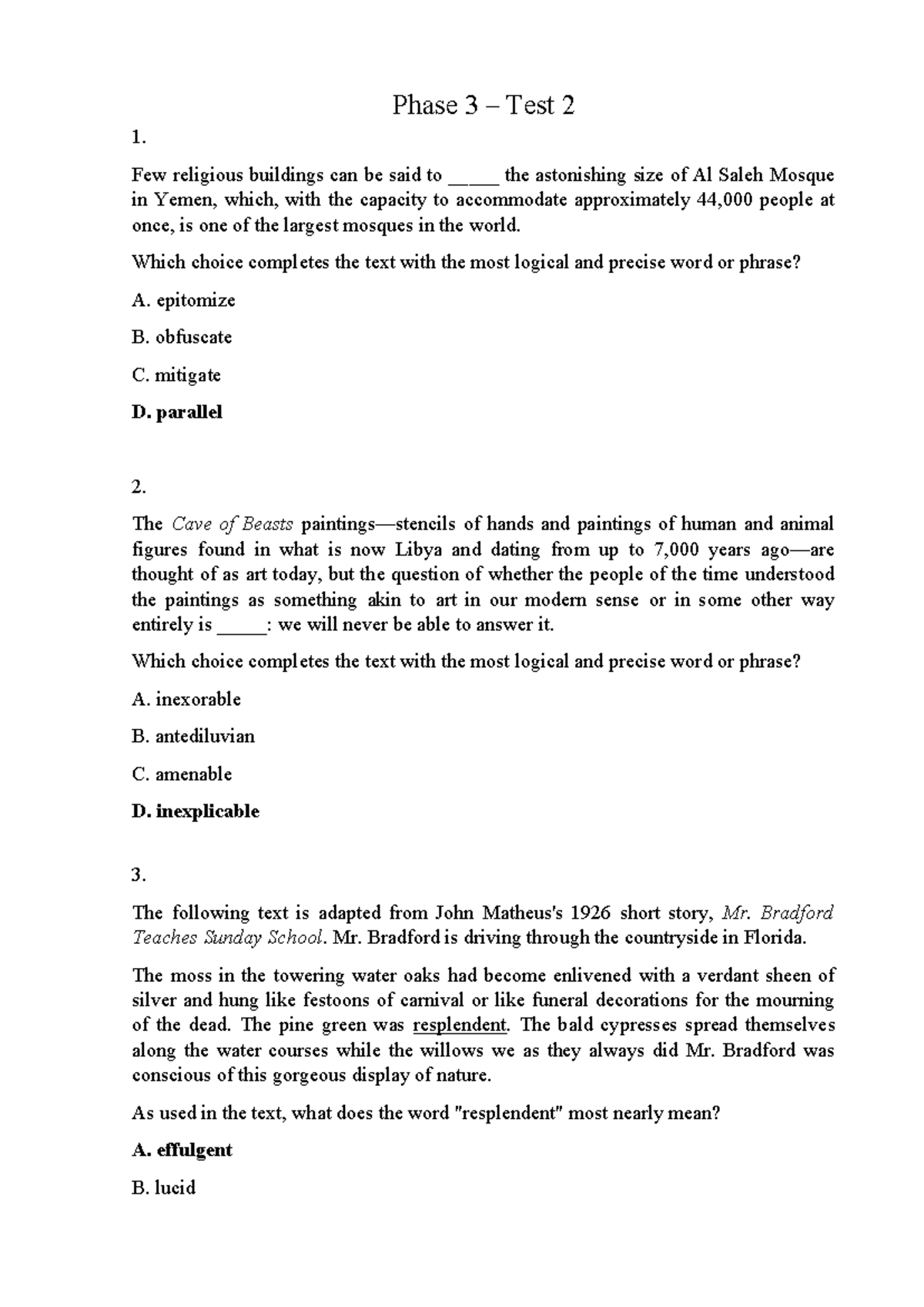 Phase 3 Test 2: Logical Completion Questions and Analysis - Studocu