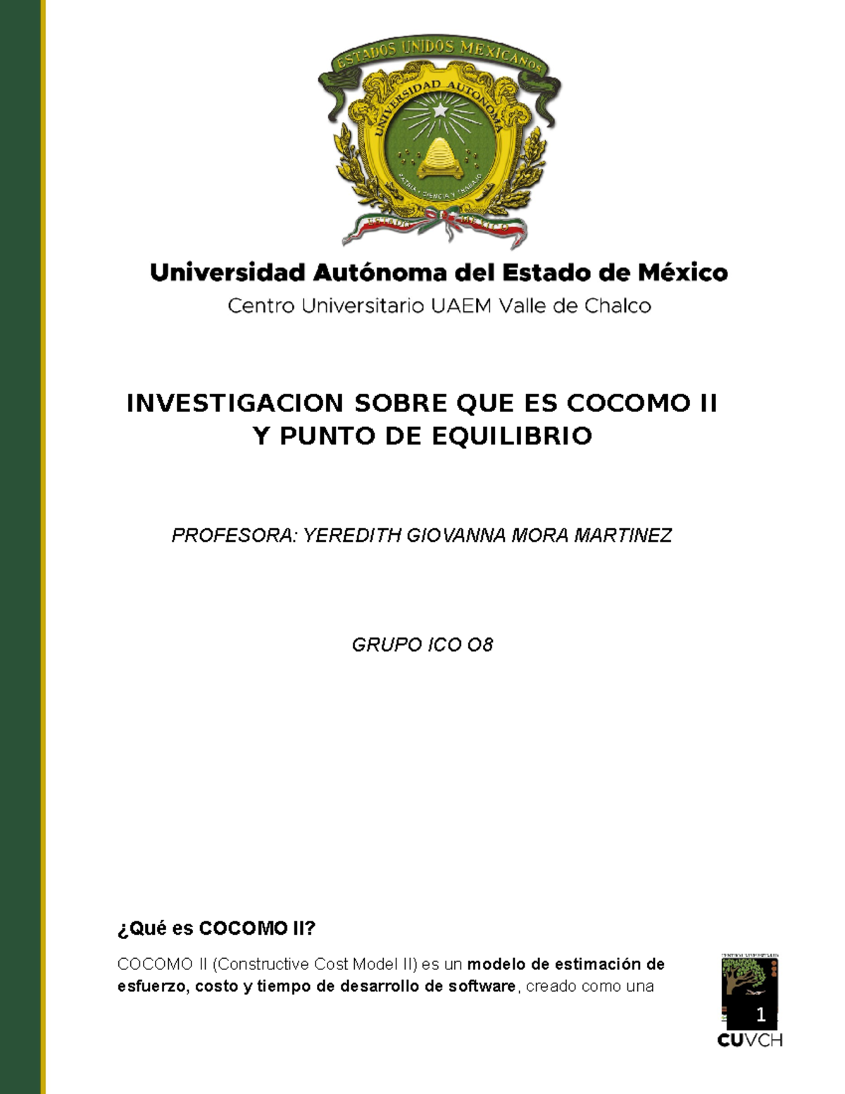 Viabilidad de COCOMO II y Punto de Equilibrio - GRUPO ICO O8 1 - Studocu