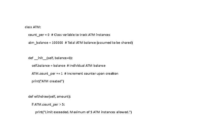 Python Program 1: ATM and Utility Classes Implementation - Studocu