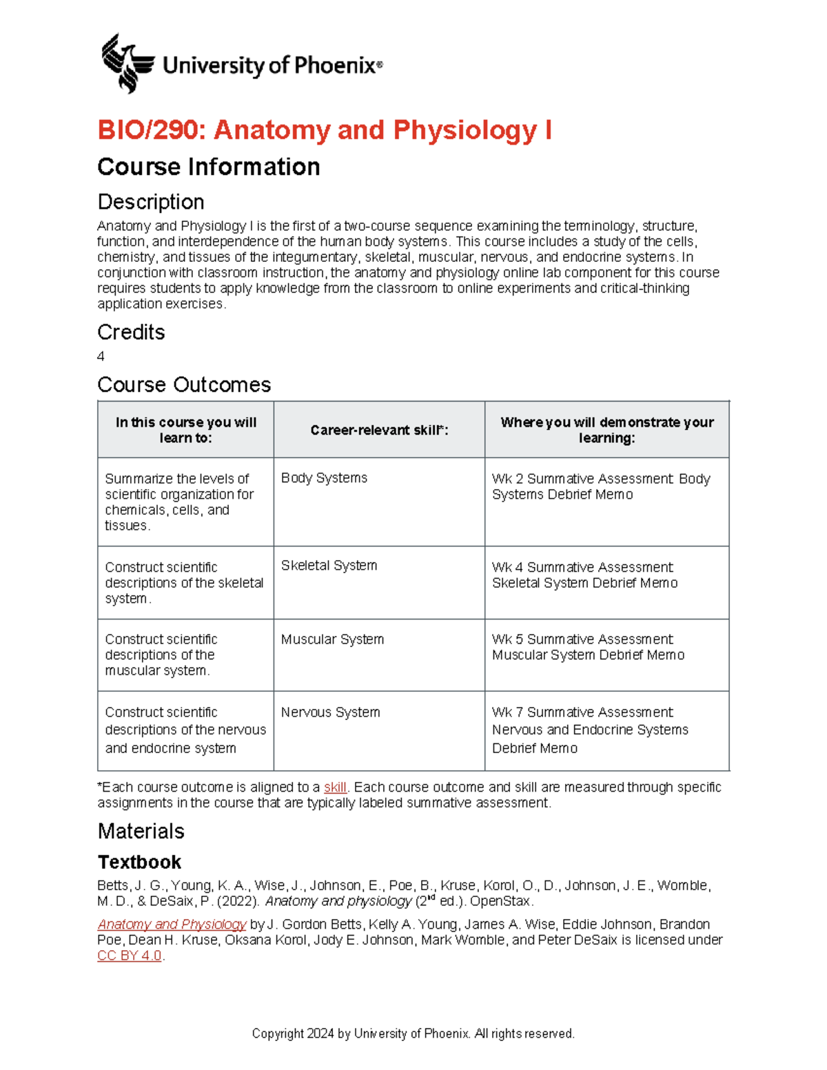 Bio290: Anatomy and Physiology I Course Syllabus and Overview - Studocu