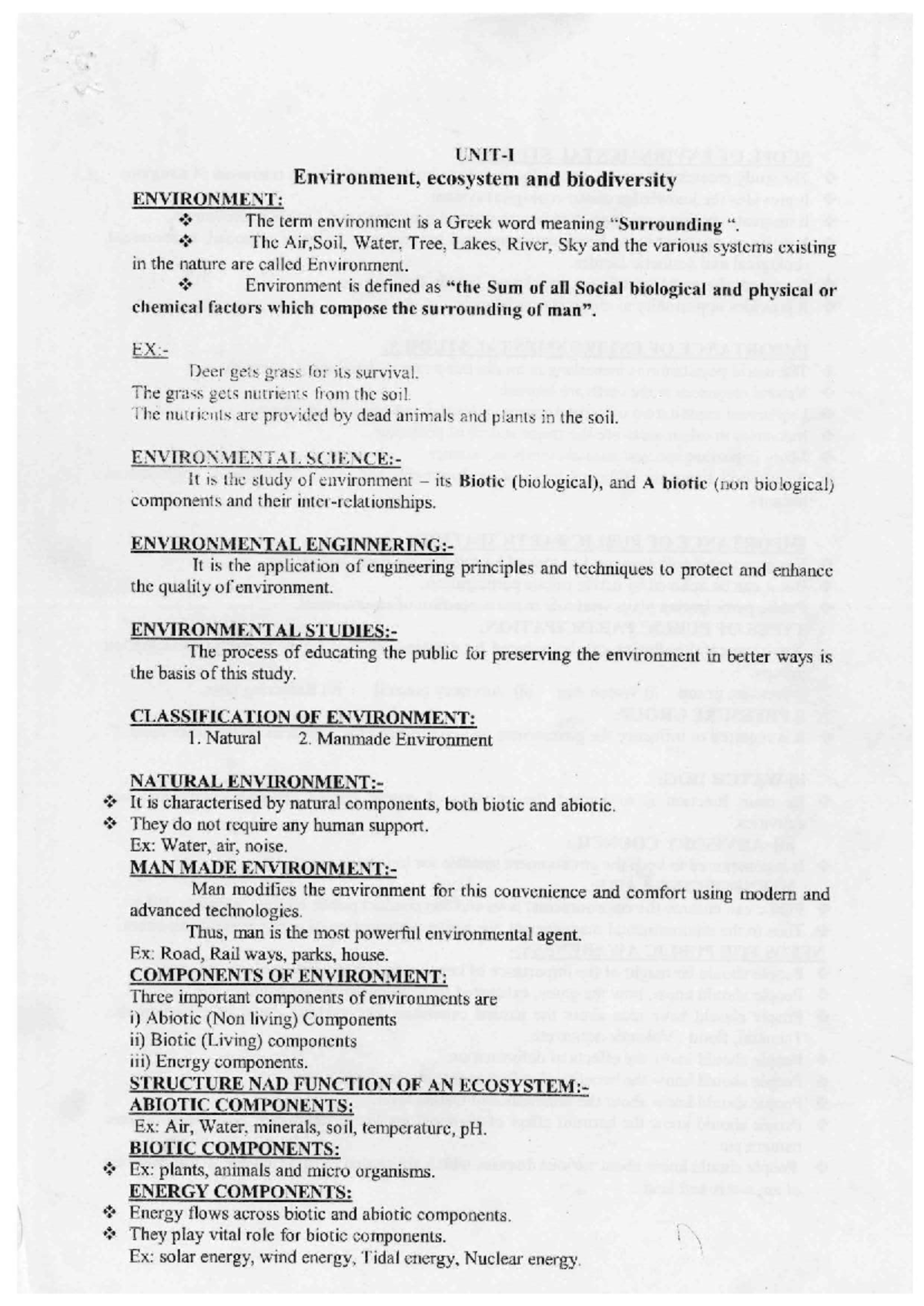 ESS UNIT 1 - Environment, Ecosystem, and Biodiversity Overview - Studocu