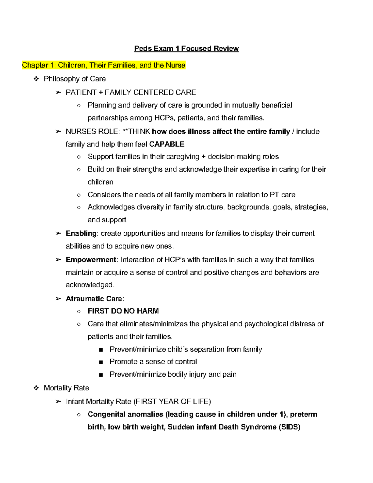EXAM 1 Review peds - Peds Exam 1 Focused Review Chapter 1: Children ...