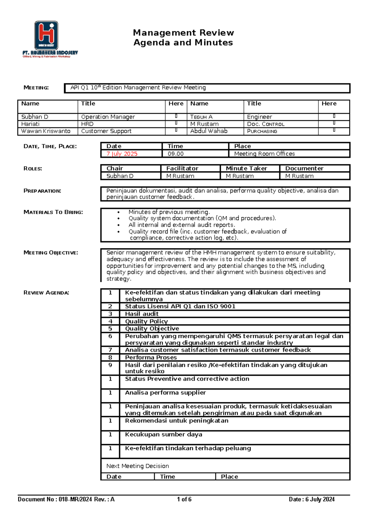 Management Review Agenda & Minutes - API Q1 2025 - Studocu