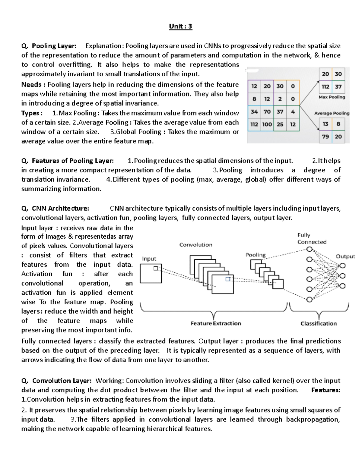 DL CNNs & RNNs: Pooling, Convolution, and Generative Models Overview - Studocu