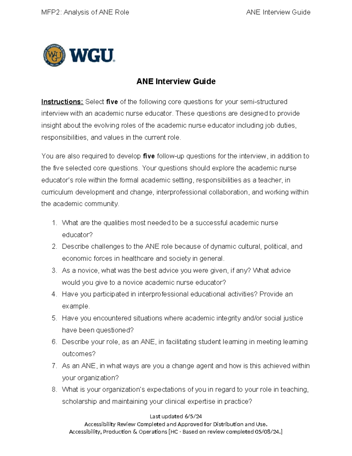 MFP2 ANE Interview Guide: 10 Essential Questions for Educators - Studocu