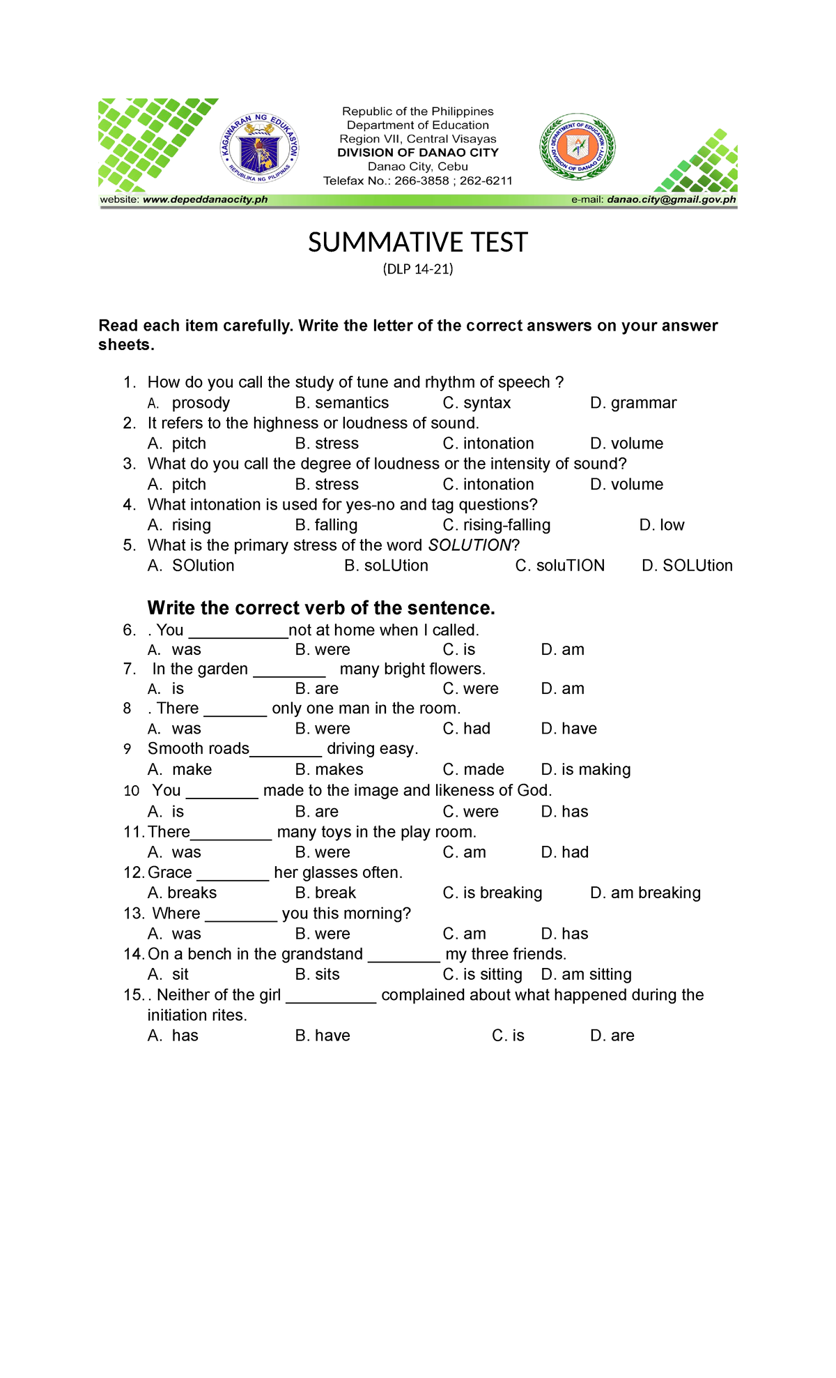 Summative TEST - TEST - SUMMATIVE TEST (DLP 14-21) Read each item ...