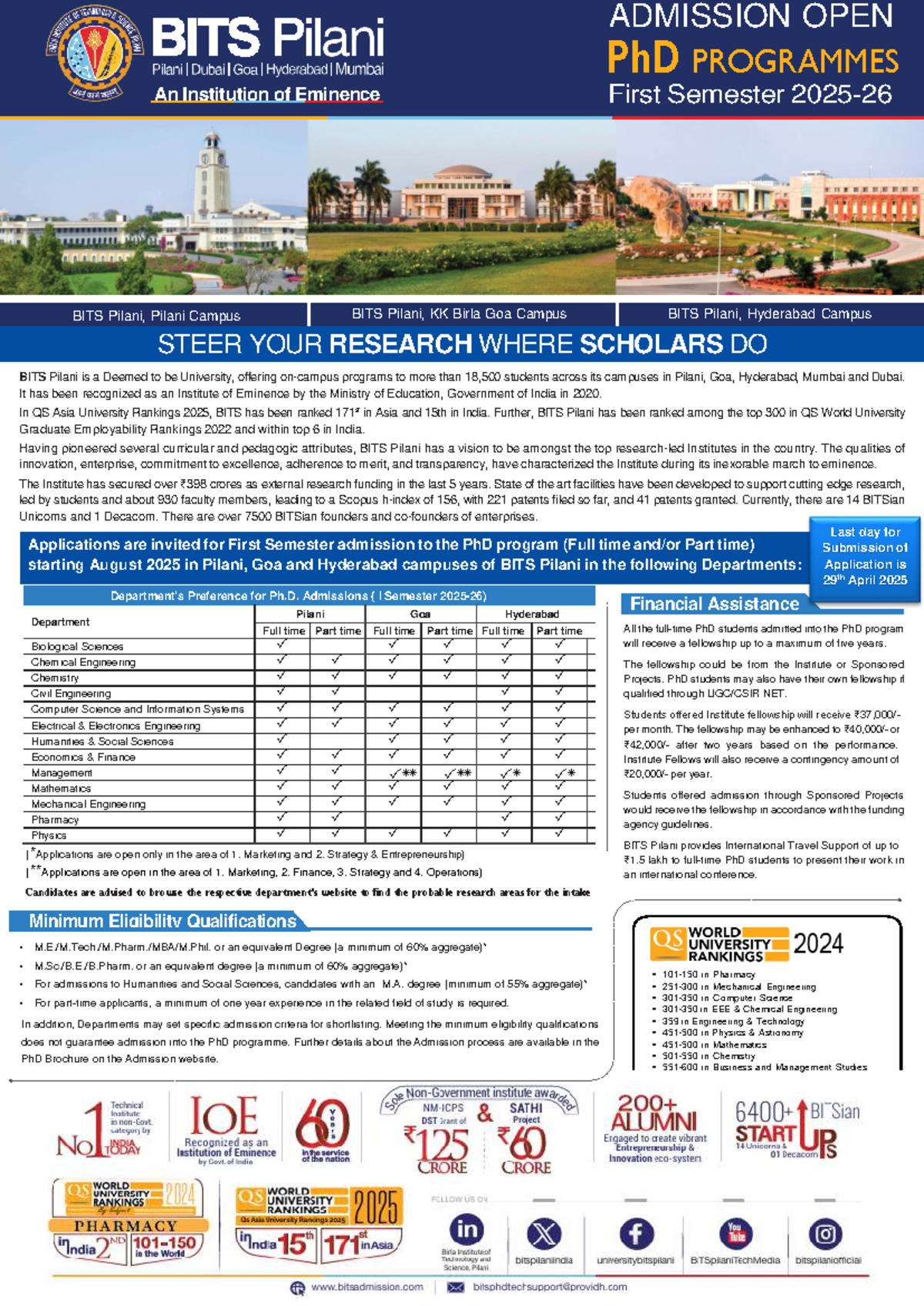 PhD Admissions Open for 1st Sem 2025-26 at BITS Pilani (2325) - Studocu
