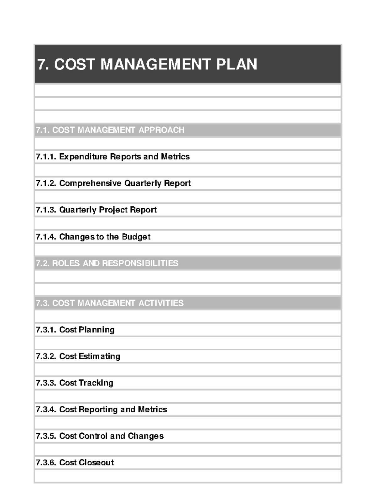 Cost Management Plan Template - BS Civil Engineering - 7.1. Changes to ...