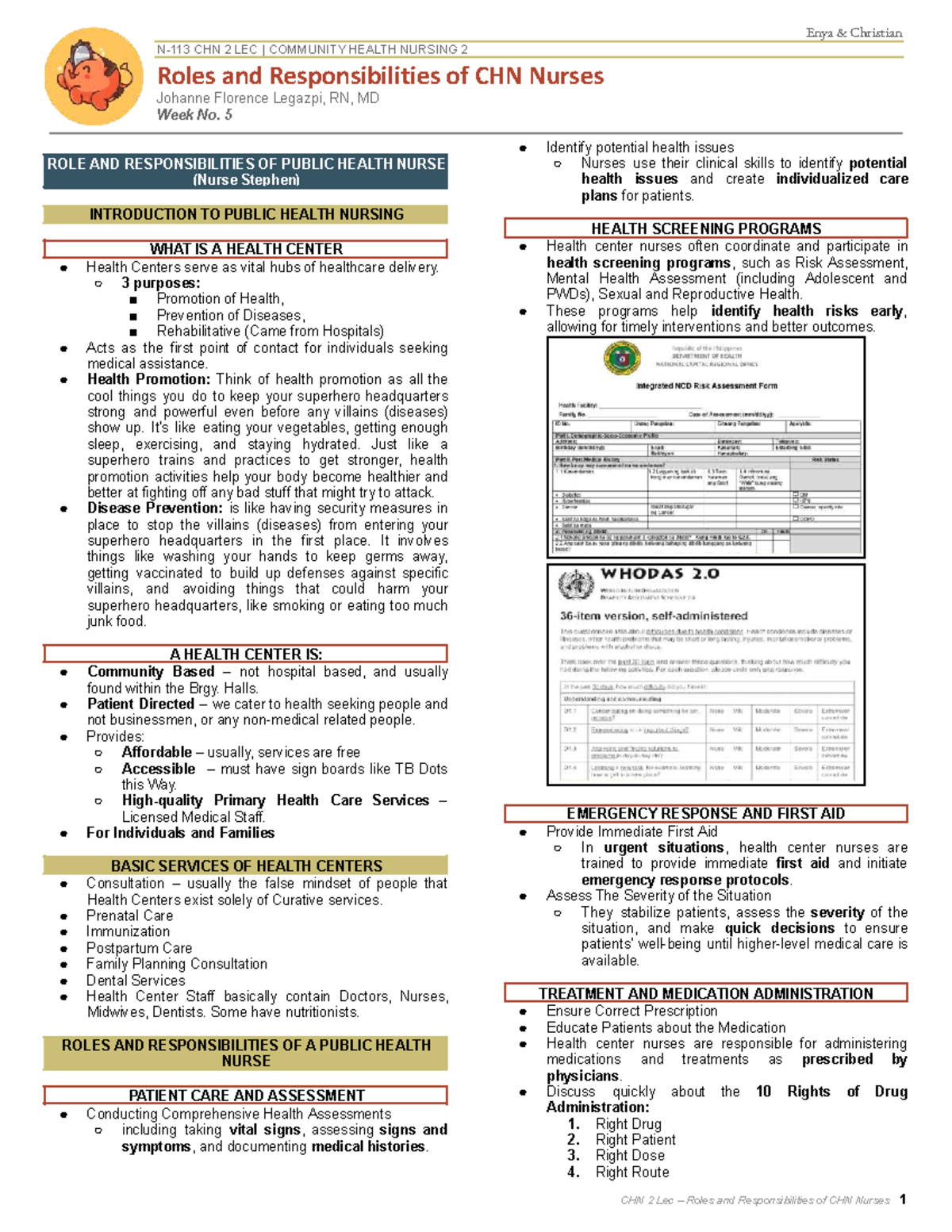 CHN 2 LEC: Roles & Responsibilities of Community Health Nurses - Studocu