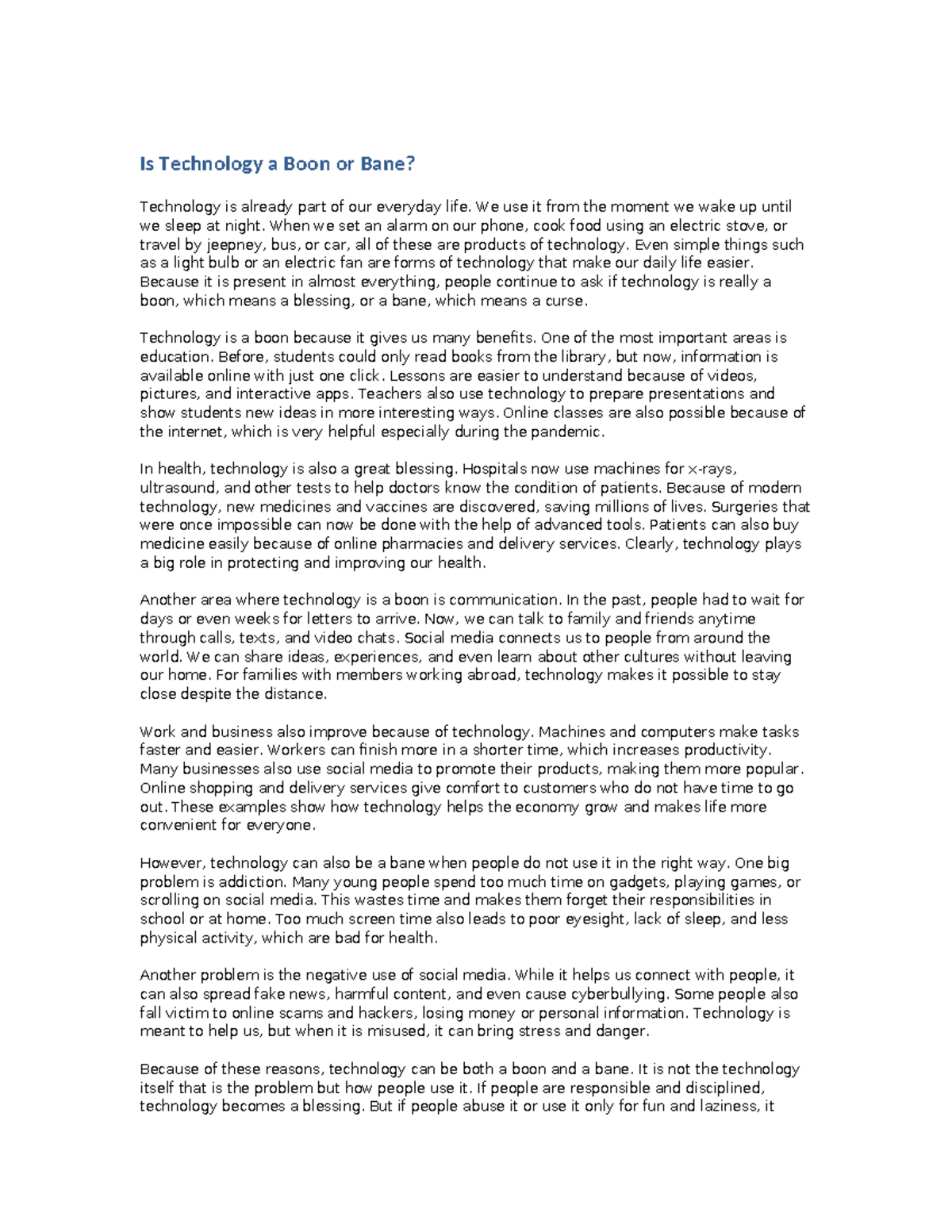 Technology: A Boon or Bane? Exploring Its Impact on Daily Life - Studocu