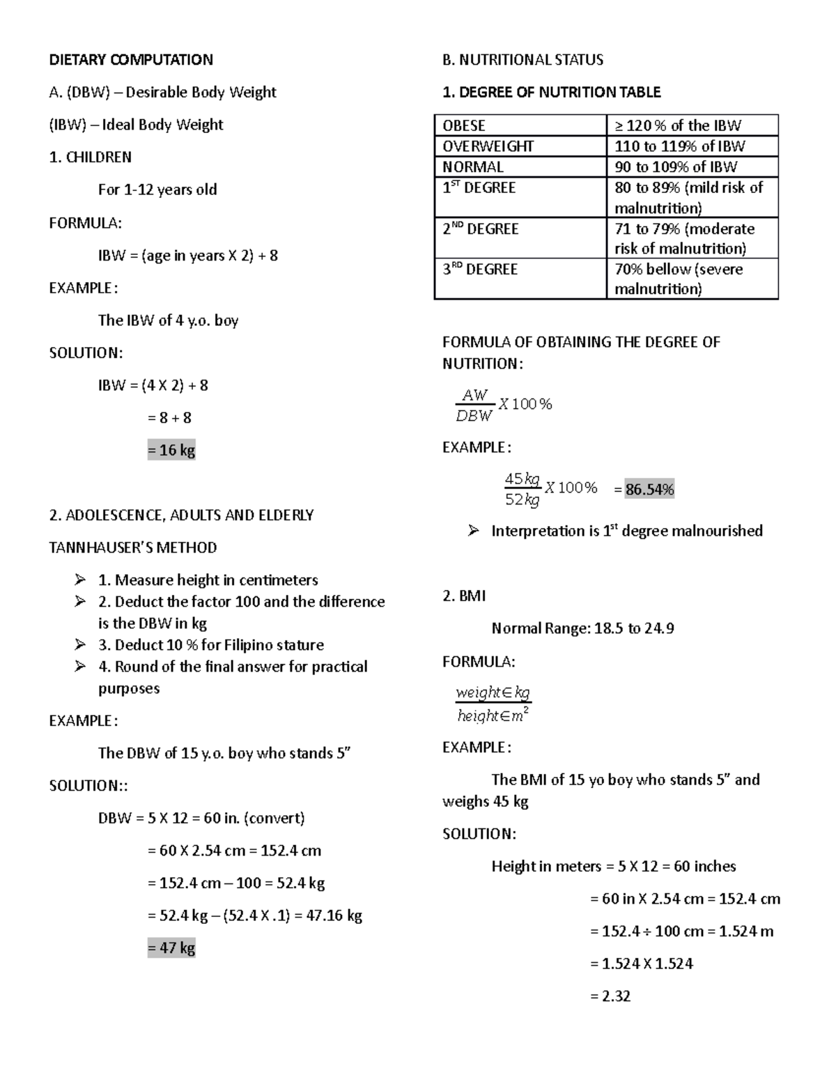 02-Dietary-Computation - DIETARY COMPUTATION A. (DBW) – Desirable Body ...