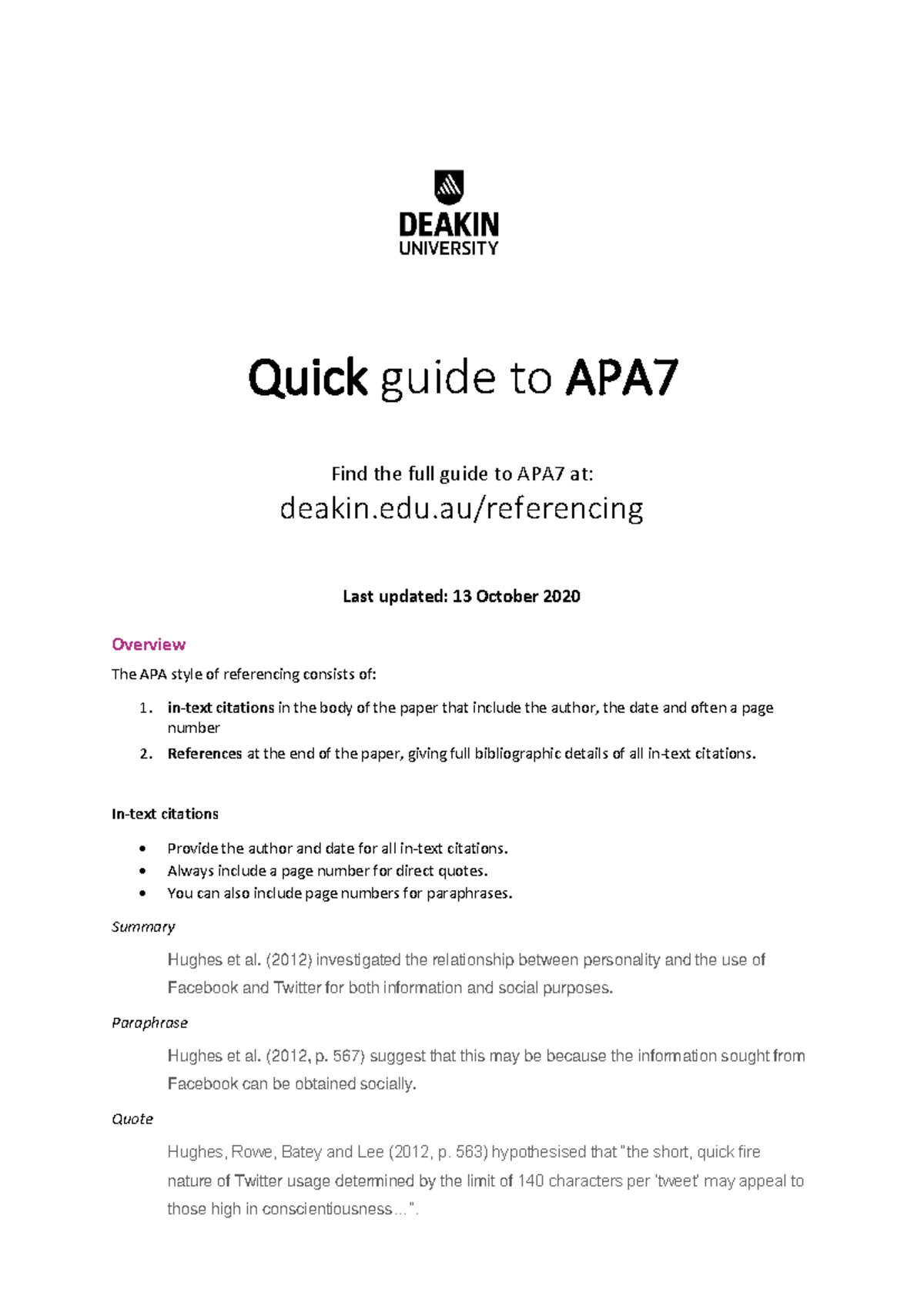 Deakin Quick-guide-to-APA7- Final - Quick guide to APA 7 Find the full ...