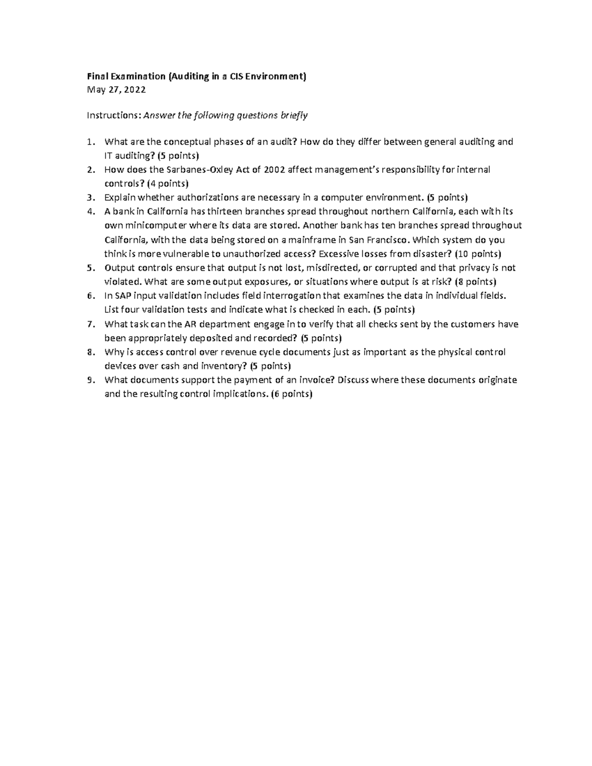 Final Exam Guide for Auditing in CIS Environment (CIS 101) - Studocu