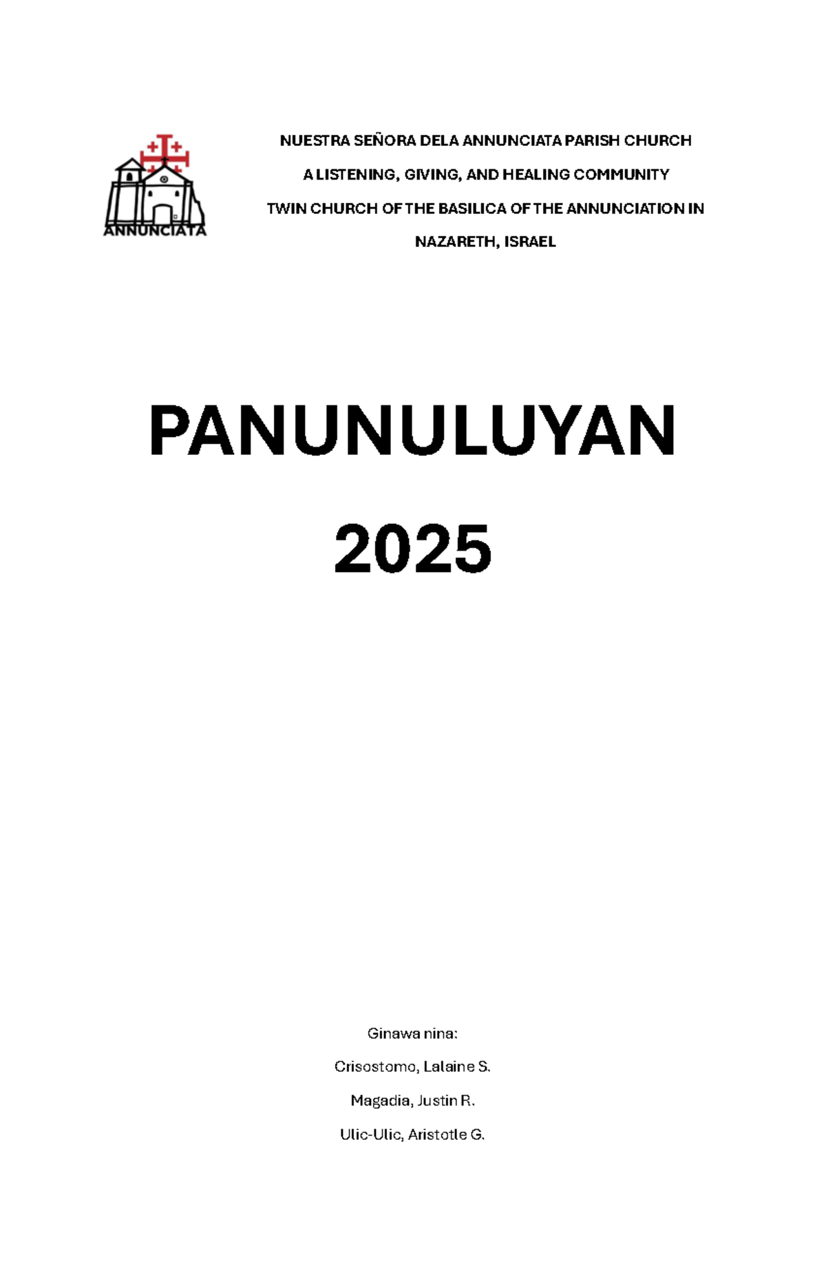Panunuluyan Script for NUESTRA SEÑORA DELA ANNUNCIATA PARISH 2025 - Studocu