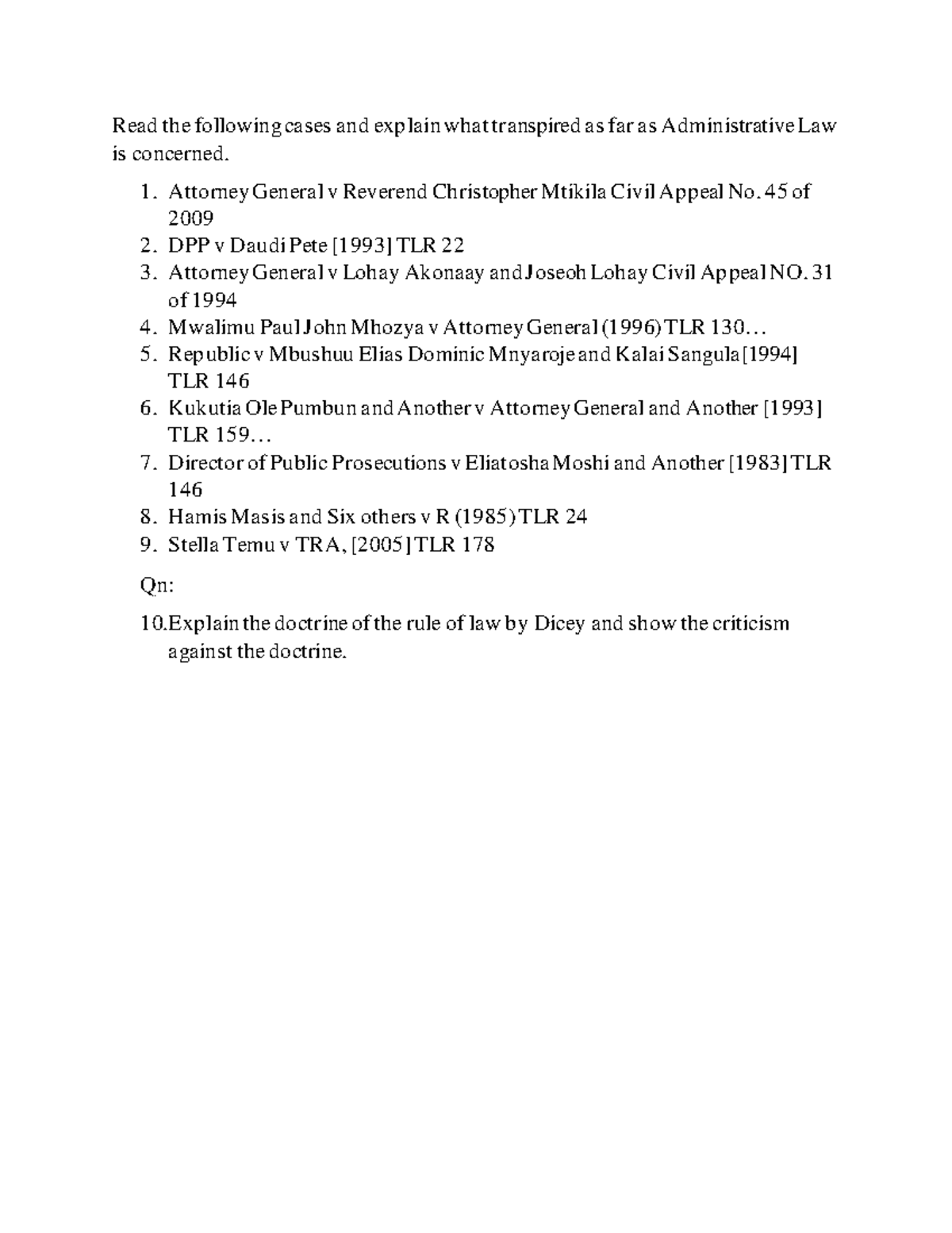Administrative Law Cases Analysis and Discussion: Key Questions - Studocu